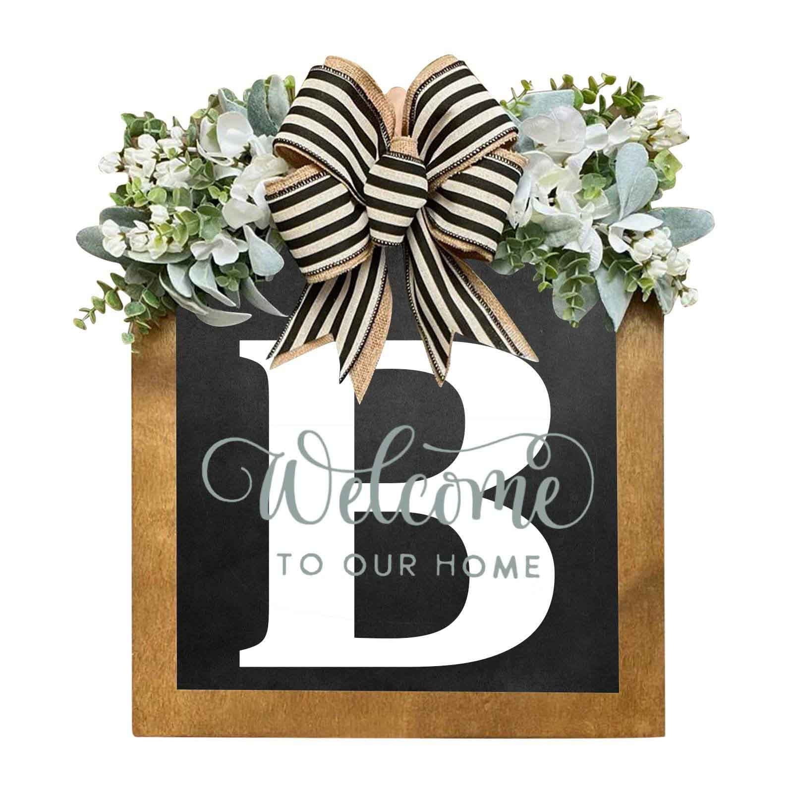 B Wooden Last Name Plaque For Front Door Wreath Decorative Hanging Sign ...