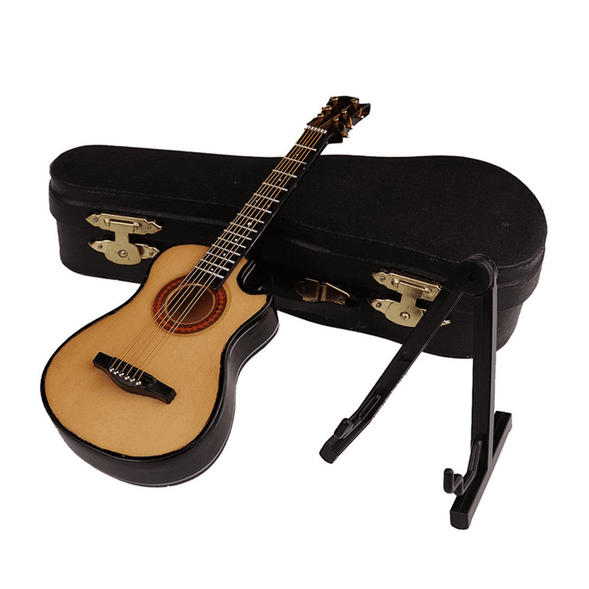 B-Wooden Miniature Guitar with Stand and Case Mini Musical Instrument ...