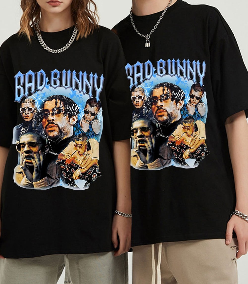 B.a.d B.u.n.n.y rapper NEW collage T-shirt black short sleeve - Walmart.com