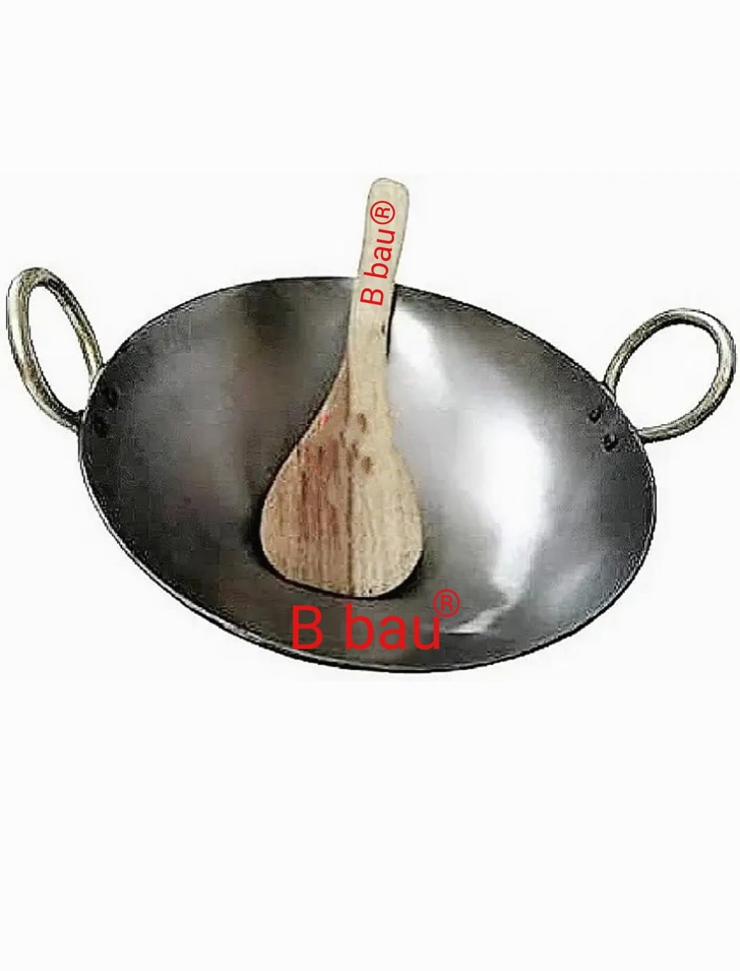 B bau Pure Iron Kadai Lokhand Loha Kadhai Large Heavy Wok Cooking Pan ...
