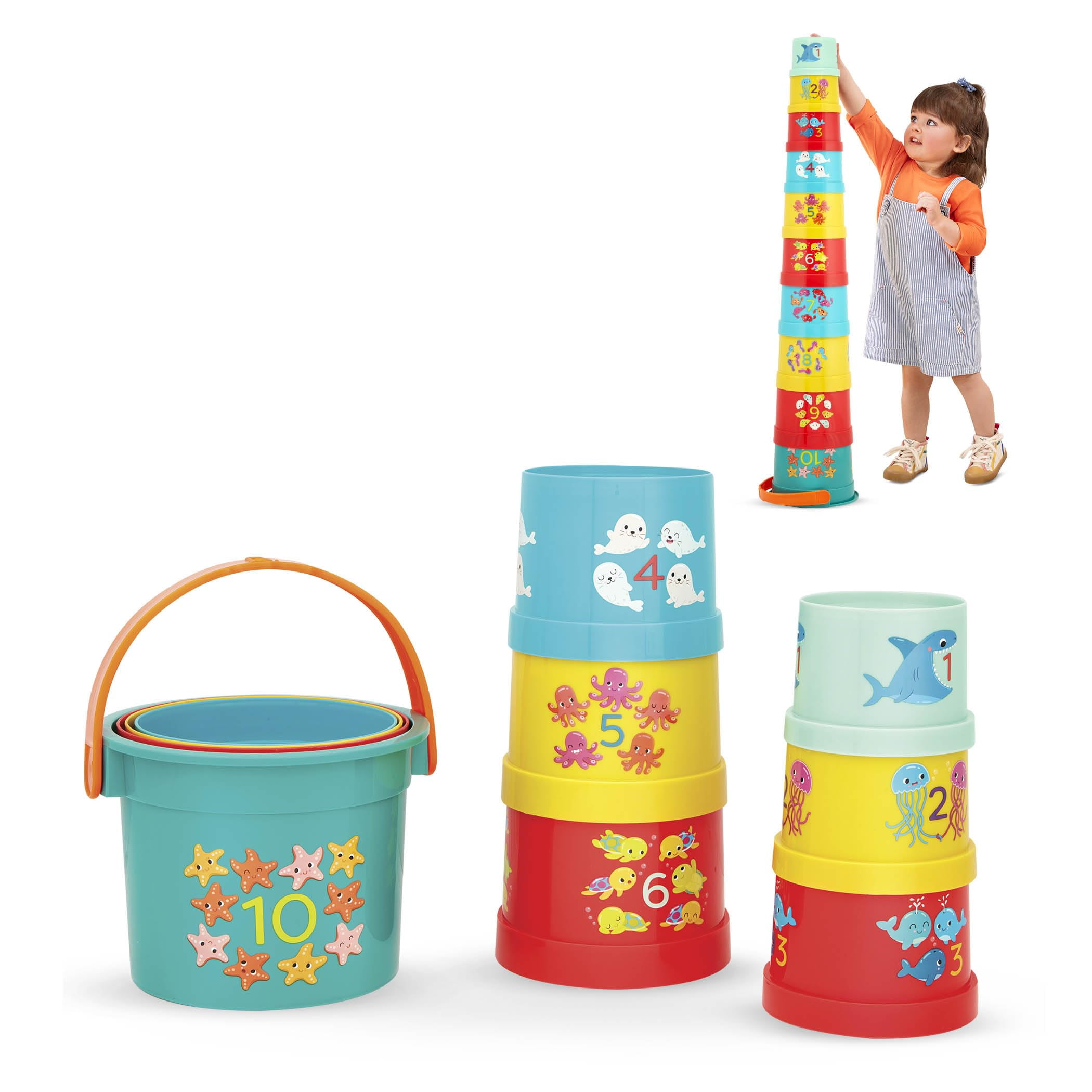 B. toys- Bazillion Buckets- Sort & Stack- 10 Stacking Cups – Numbered Nesting Cups – Bath ...