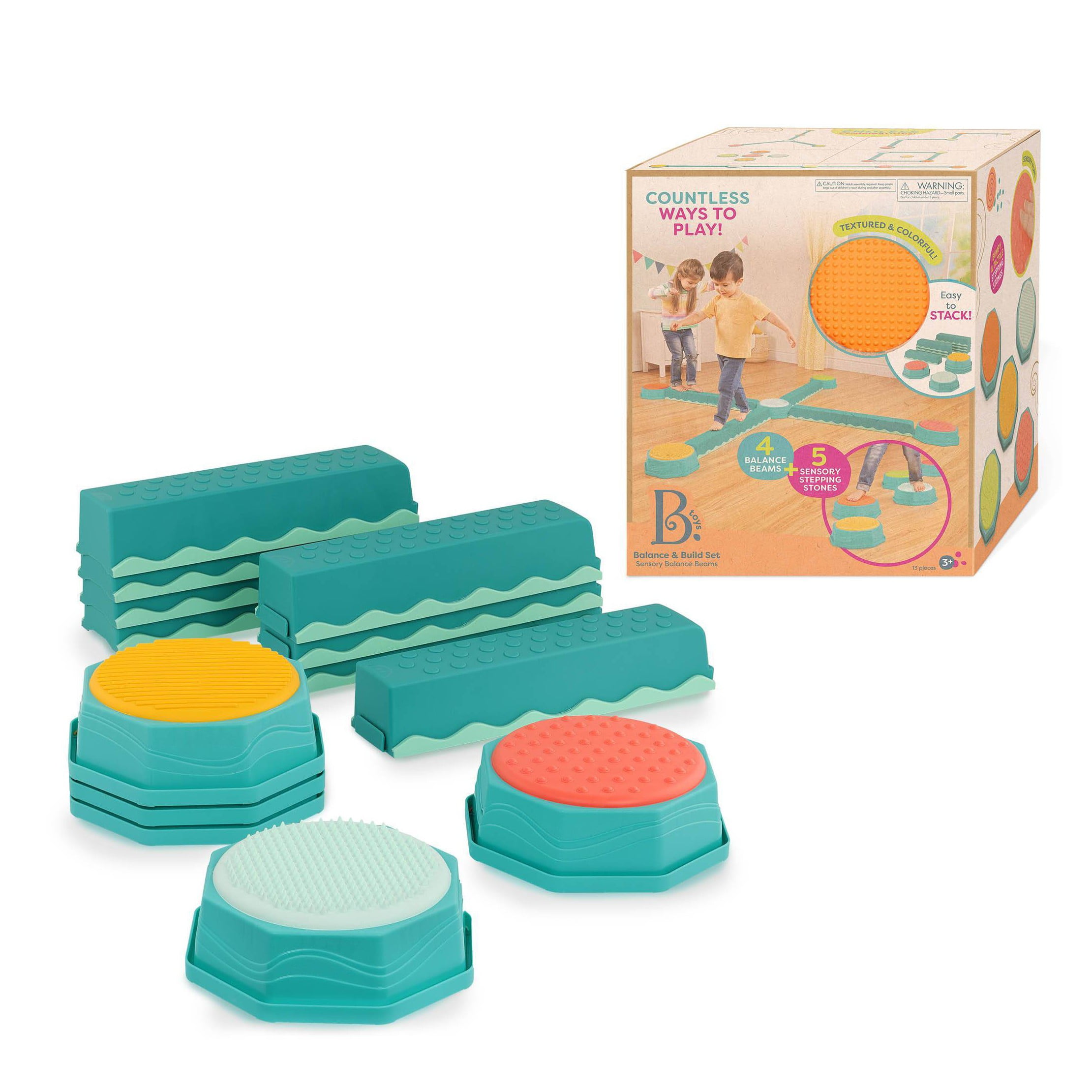 B. toys Sensory Balance Beams for Active Play Balance and Build Set ...