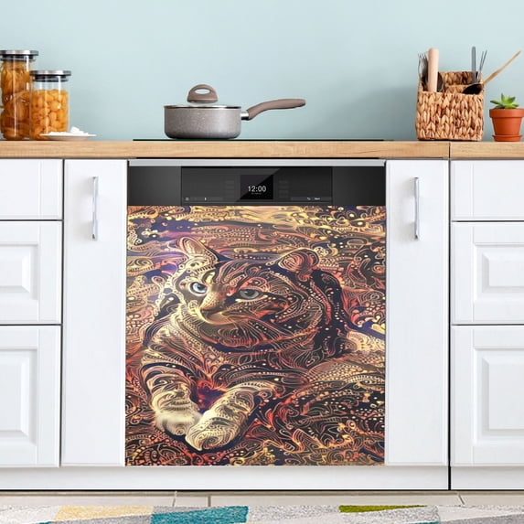 BZSMCE Dishwasher Magnet Cover Magnetic Sticker Creatively Cosmic Cat ...