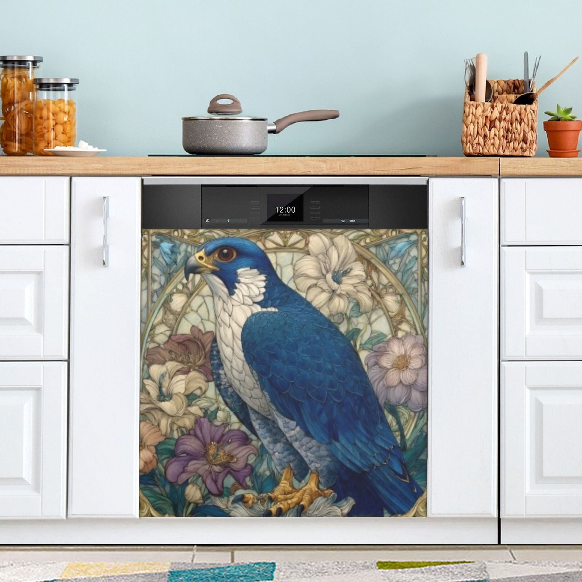 BZSMCE Dishwasher Magnet Cover Magnetic Sticker Creatively Floral Blue ...