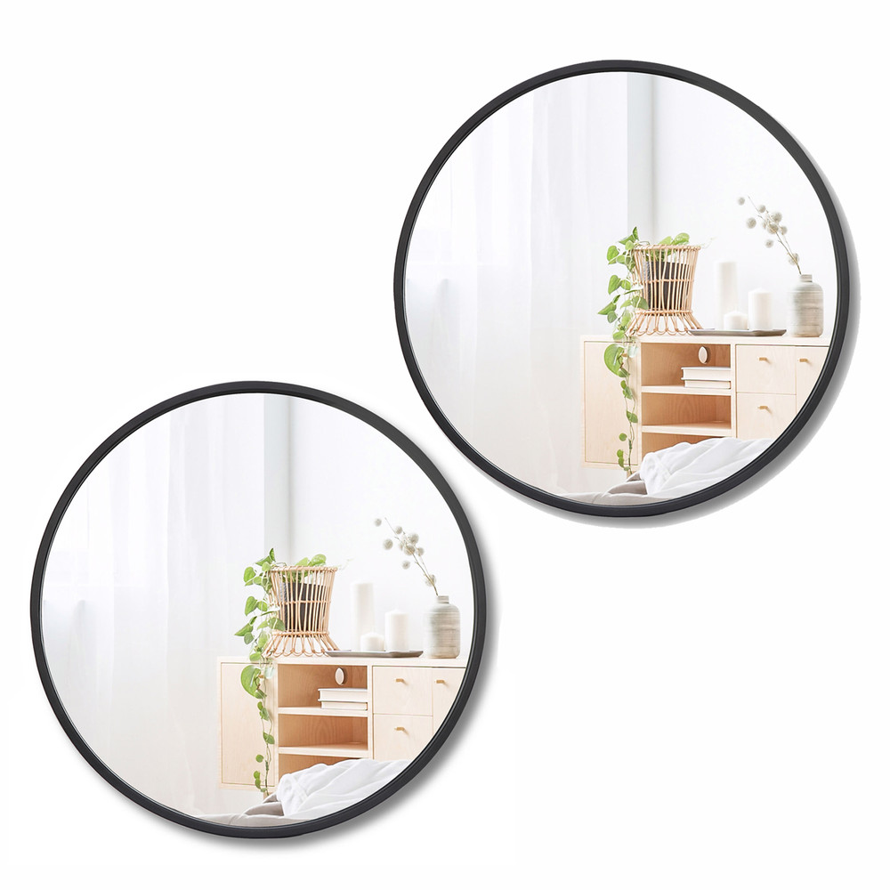 B0B0KY Set of 2 Black 18" Round Mirrors with Rubber Frame for Entryways ...