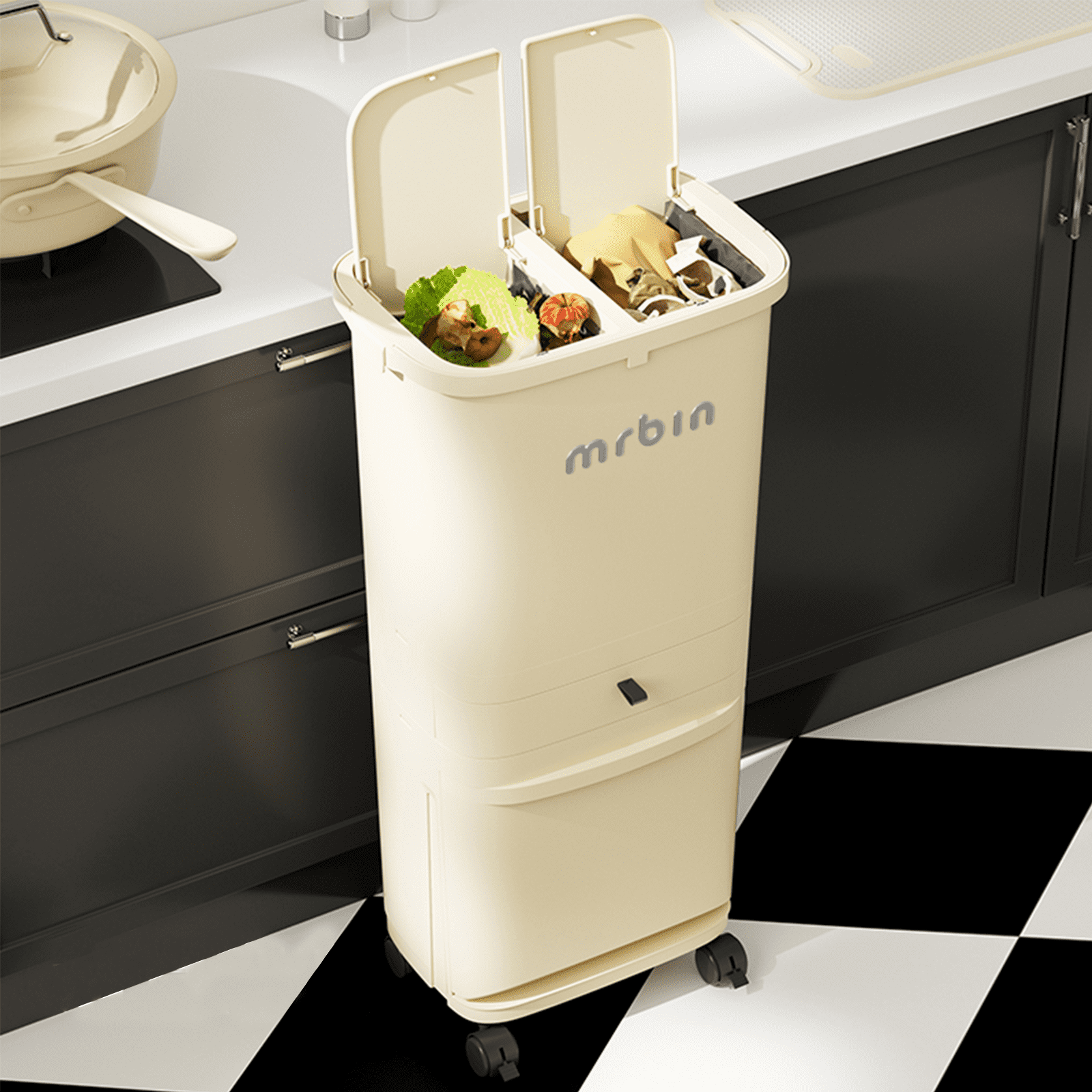 MRBIN 3 in 1 Removable Vertical Trash and Recycle Bin Combo, 42L/11gal ...