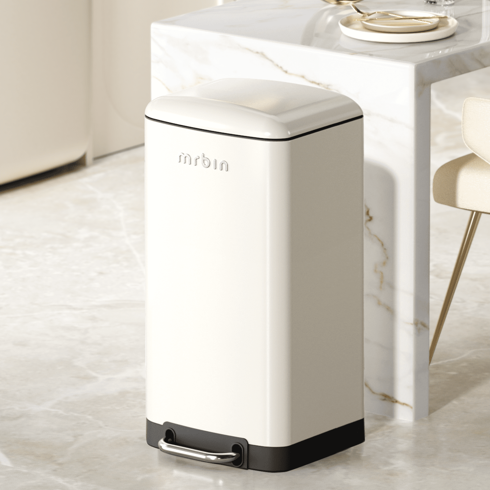 MRBIN Metal Kitchen Trash Can, Commercial Step Office Garbage Bin with ...