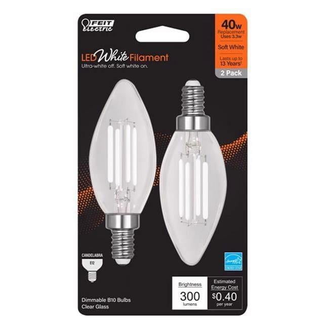 B10 E12 Candelabra Filament LED Bulb, Soft White - 40W Equivalence - Pack of 2 - Walmart.com