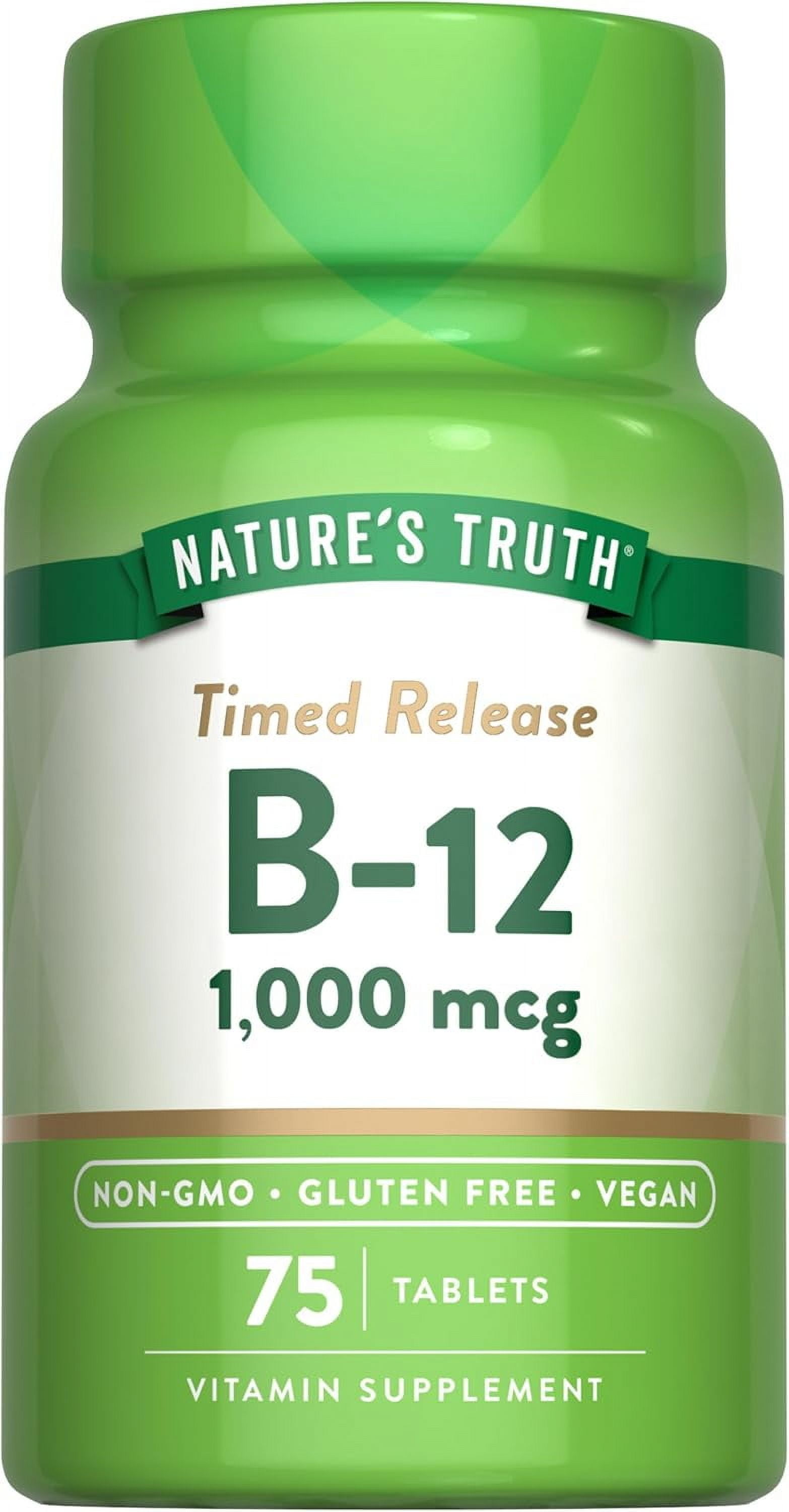 Nature's Truth Vegan B12 Timed Release Tablets 1000 mcg 75 Count for ...