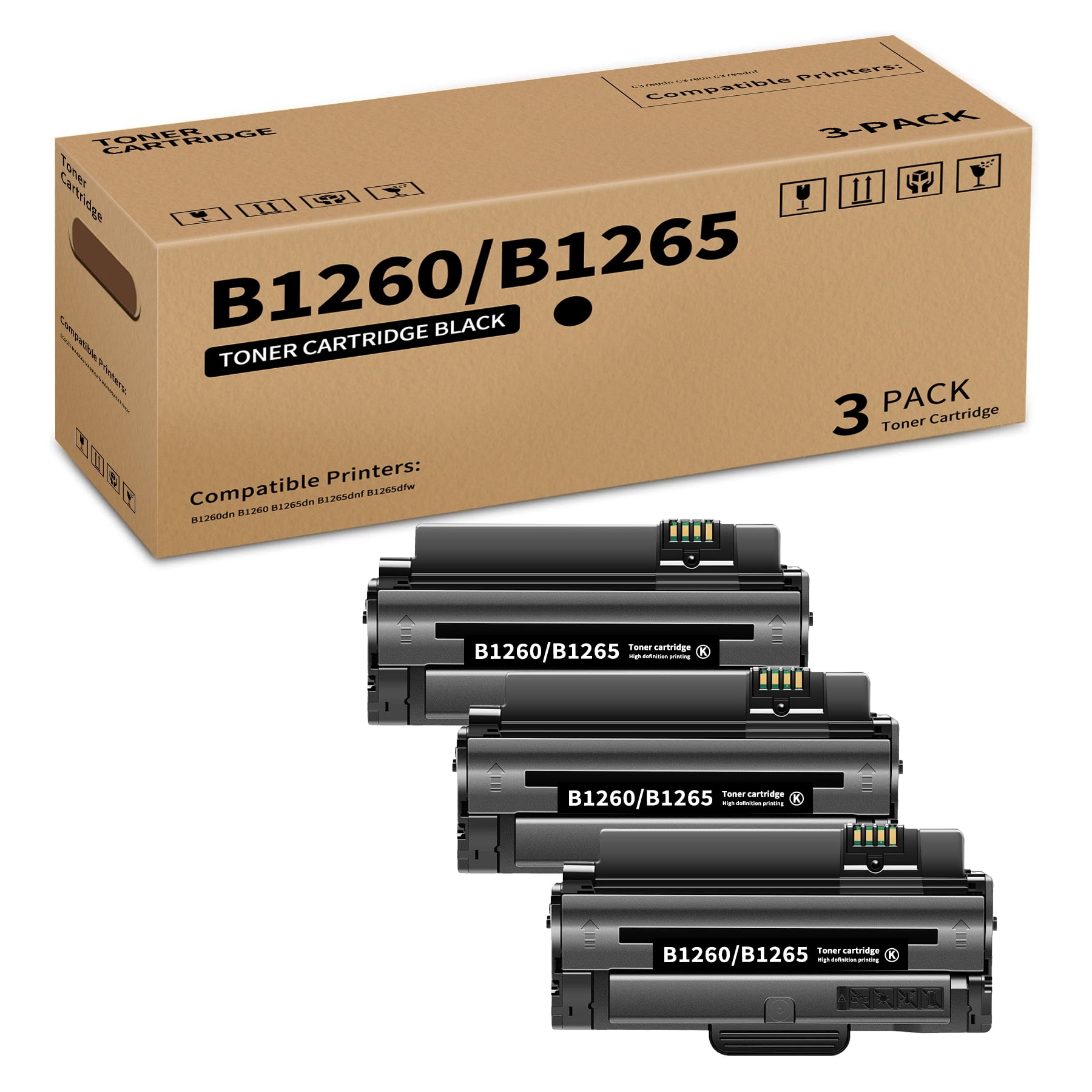 B1260/B1265 High Yield Black 3 Pack Toner Cartridge Replacement for ...