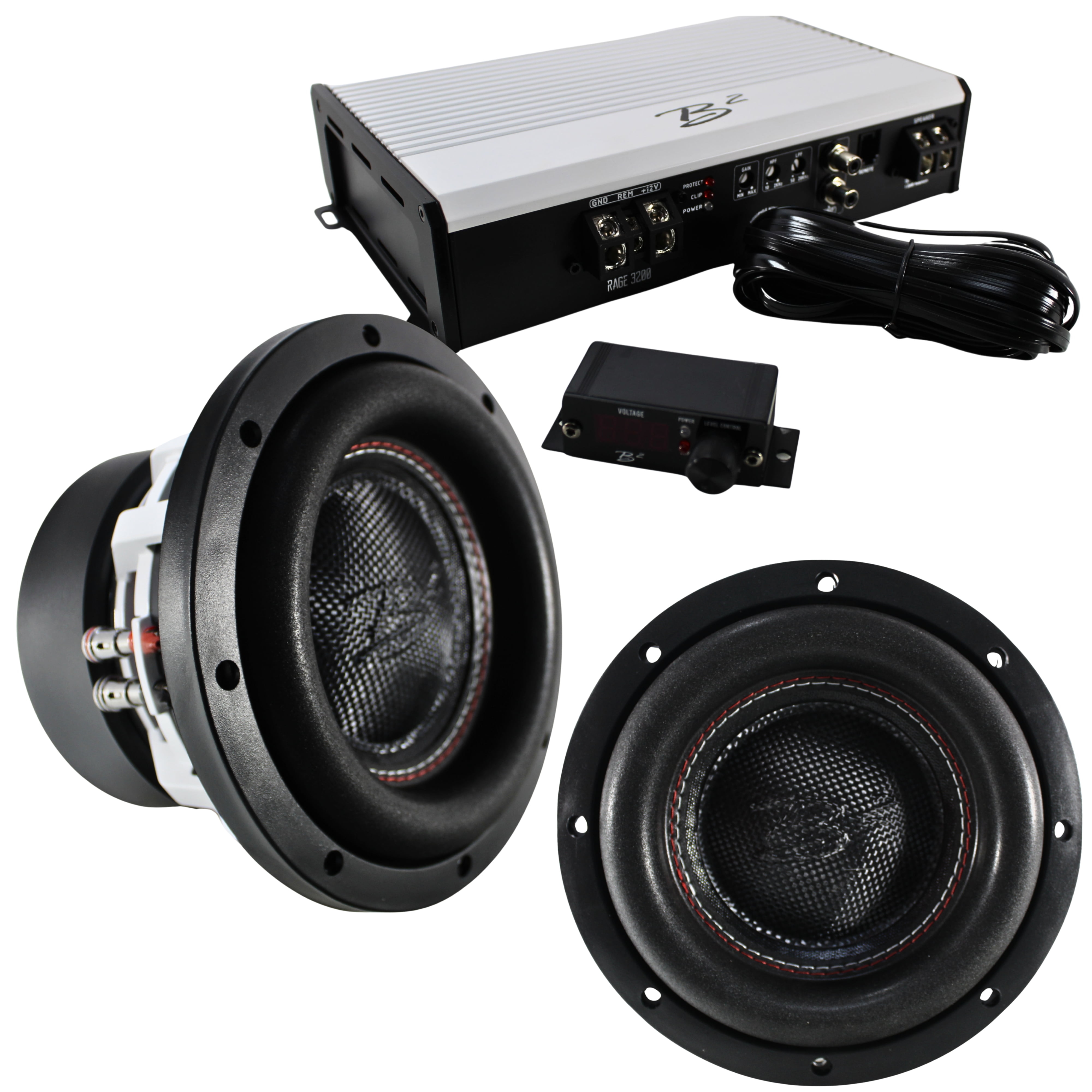 B2 Audio RAGE Monoblock 3.2k 2 Ohm Amplifier W/ 2 RAGE8 D4 Subwoofers ...