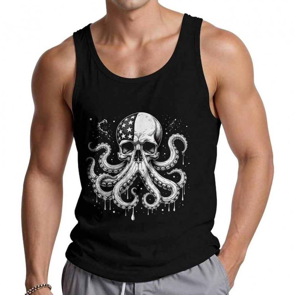 B2 Octopus Black Mens Graphic Muscle Tank Top With Skull Octopus Print ...