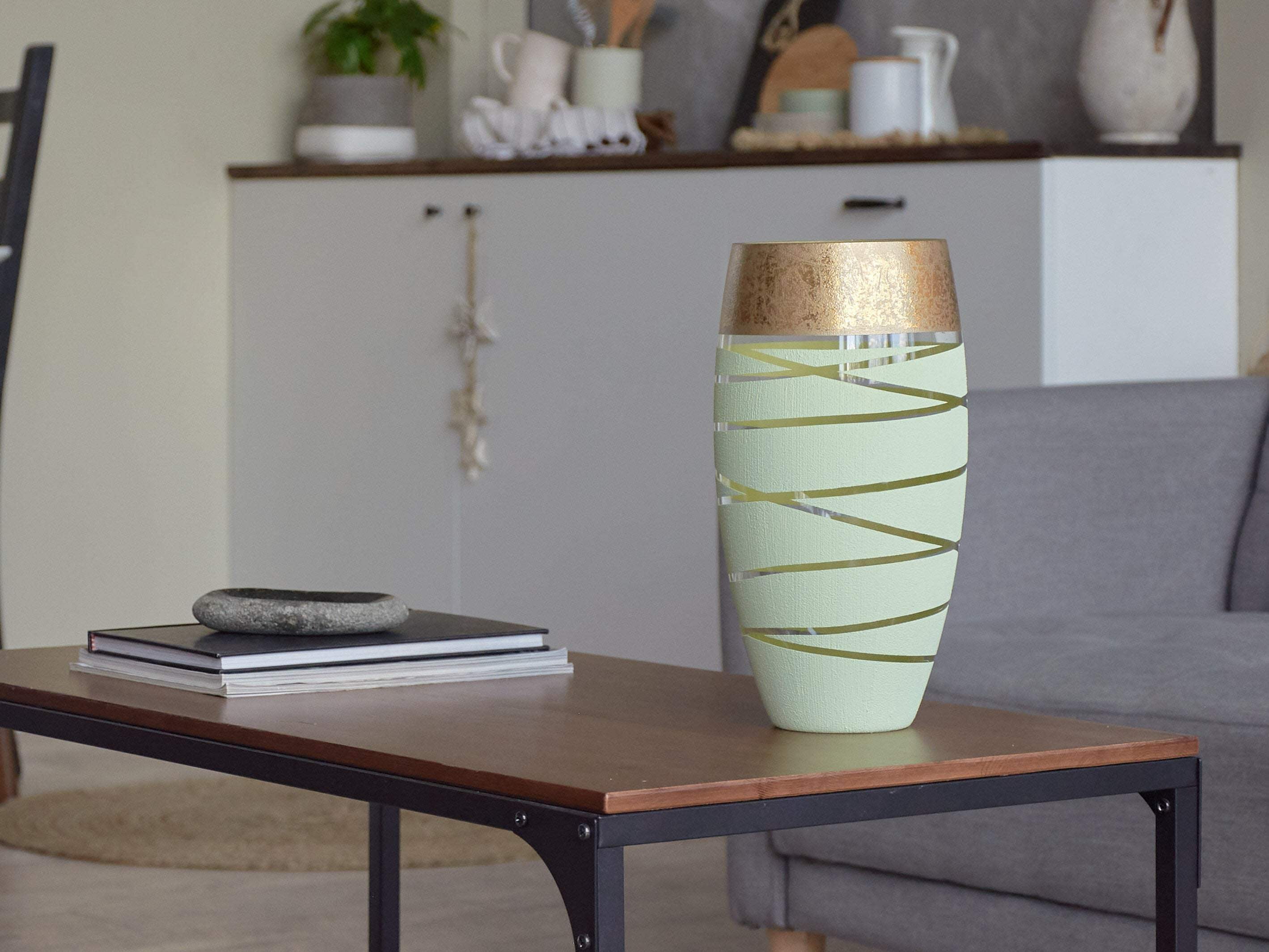 Handpainted Glass Vase for Flowers,Gentle Green Oval Vase,Interior ...