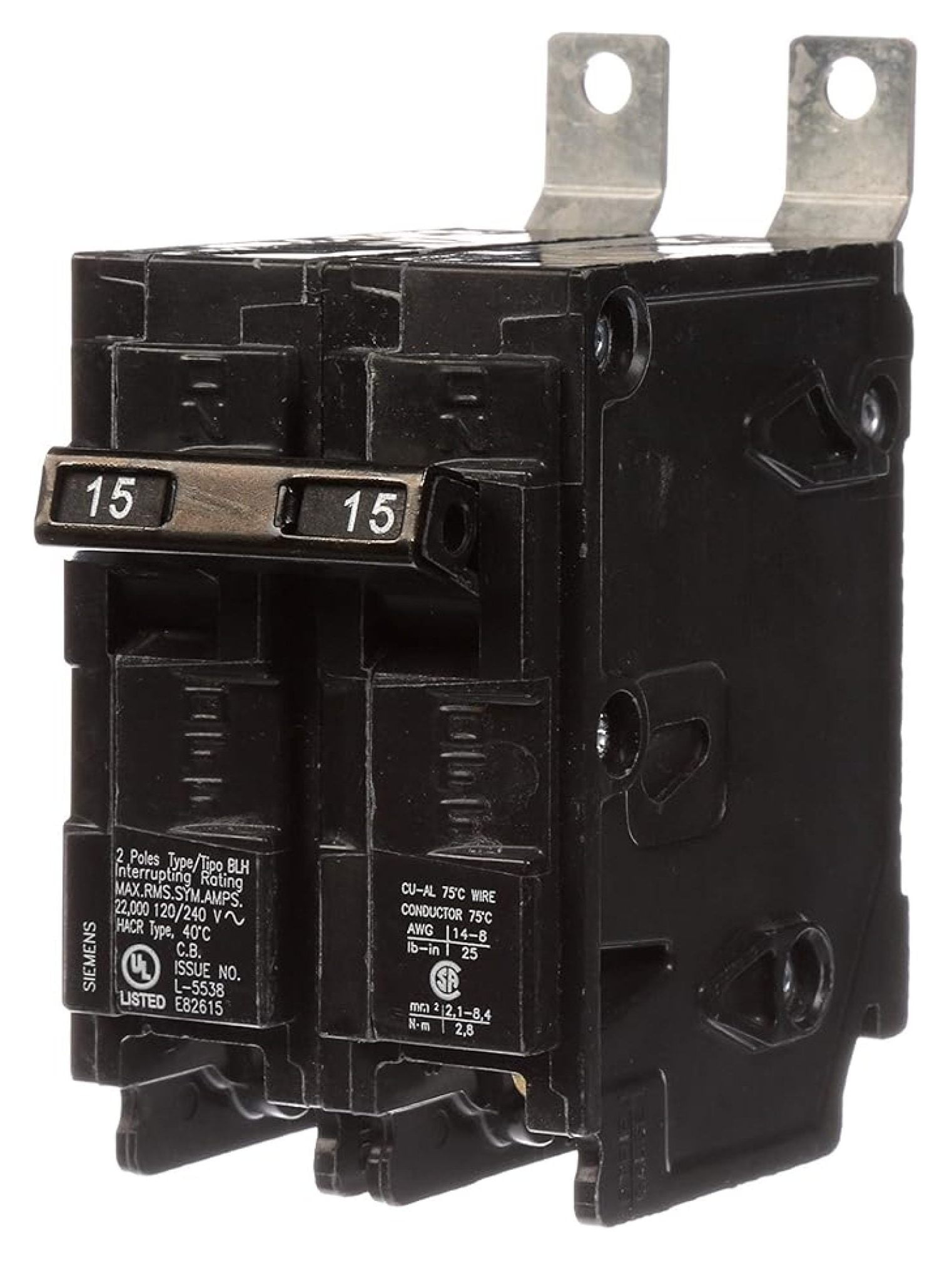 B215H 15 Amp Circuit Breaker - 120/240V 22KAIC Bolt-In - Double Pole BL ...