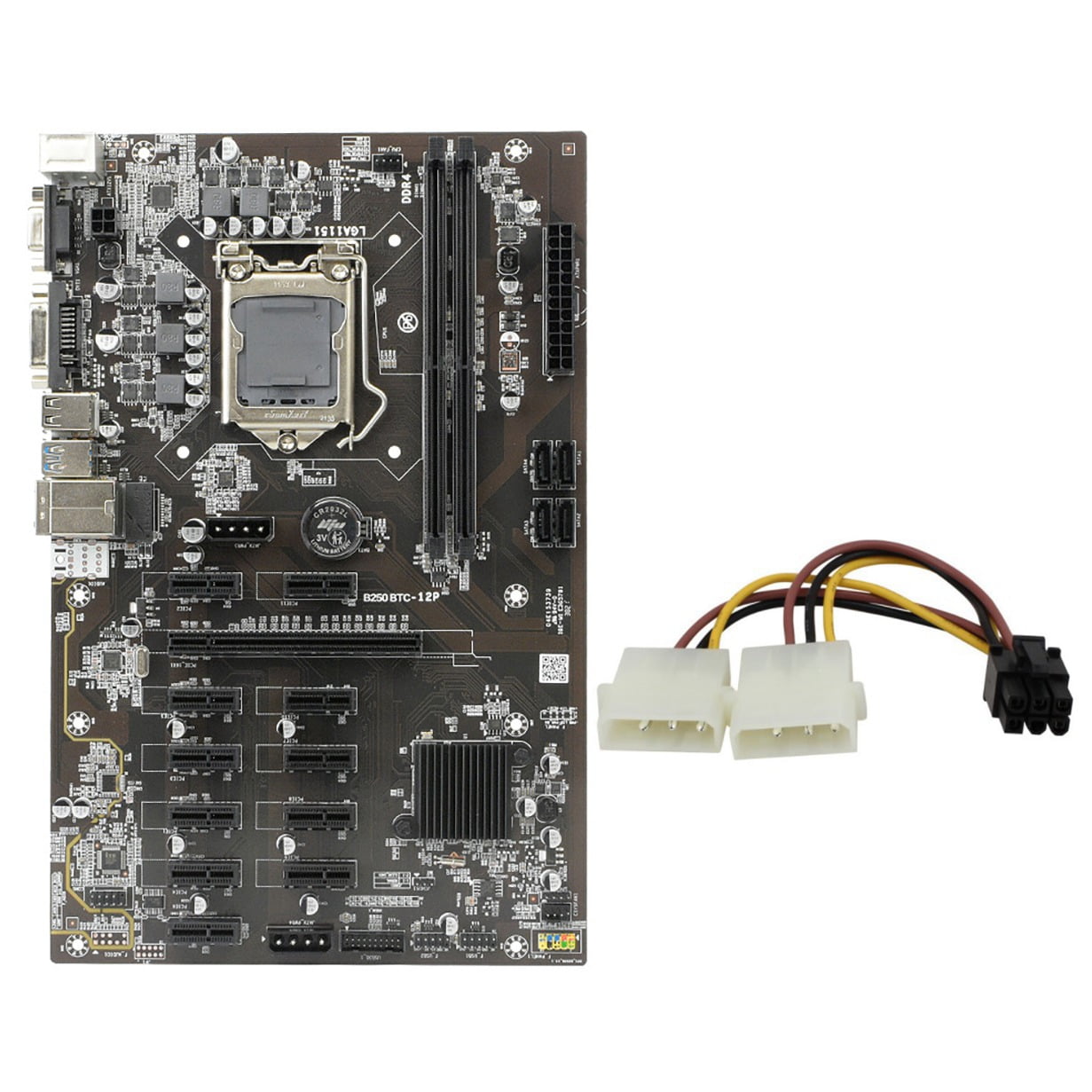B250 BTC Mining Motherboard 12 PCIE Graphics Slot LGA 1151 DDR4 16G RAM SATA3.0 with 6PIN to ...