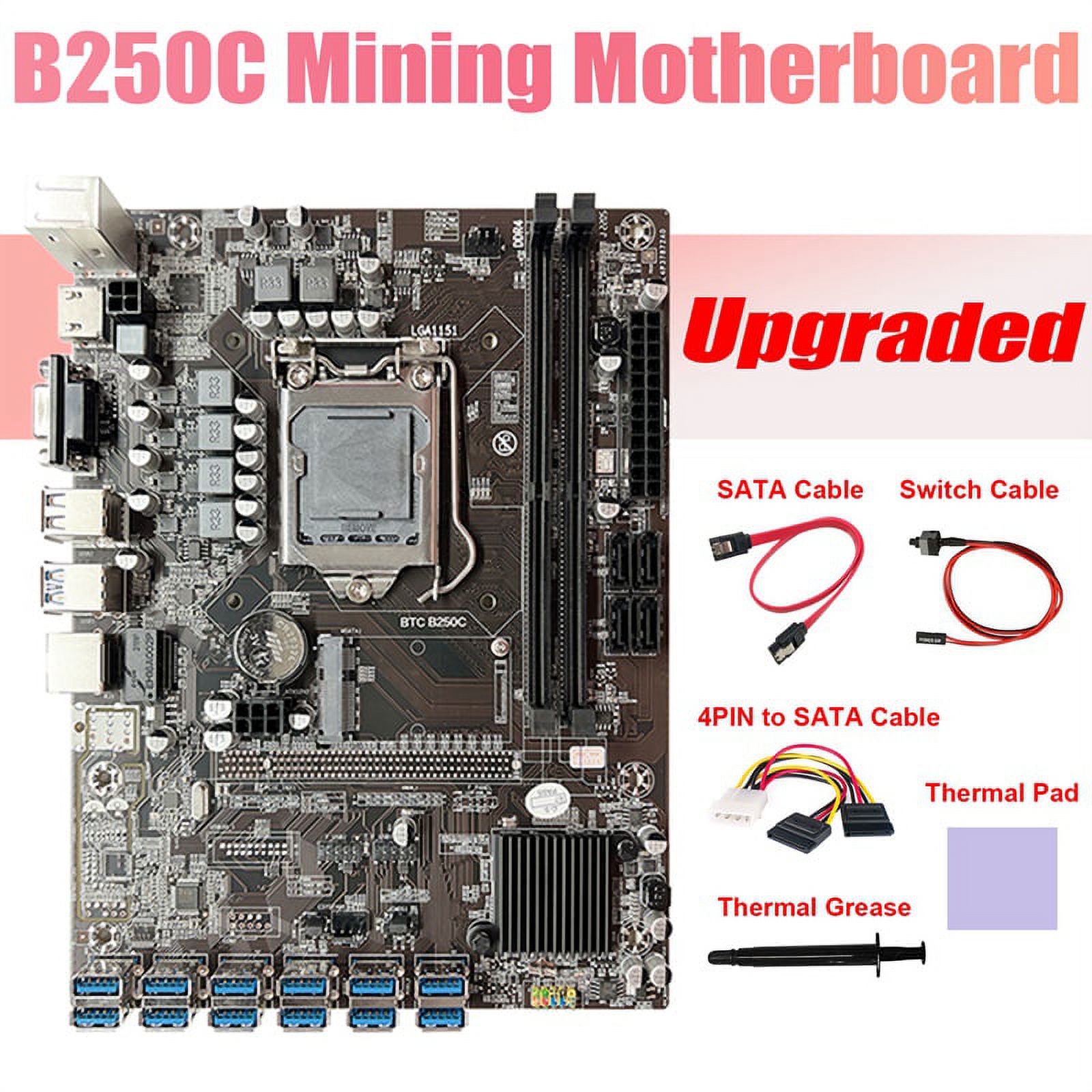 B250C BTC Miner Motherboard+4PIN to SATA Cable+Switch Cable+SATA Cable ...