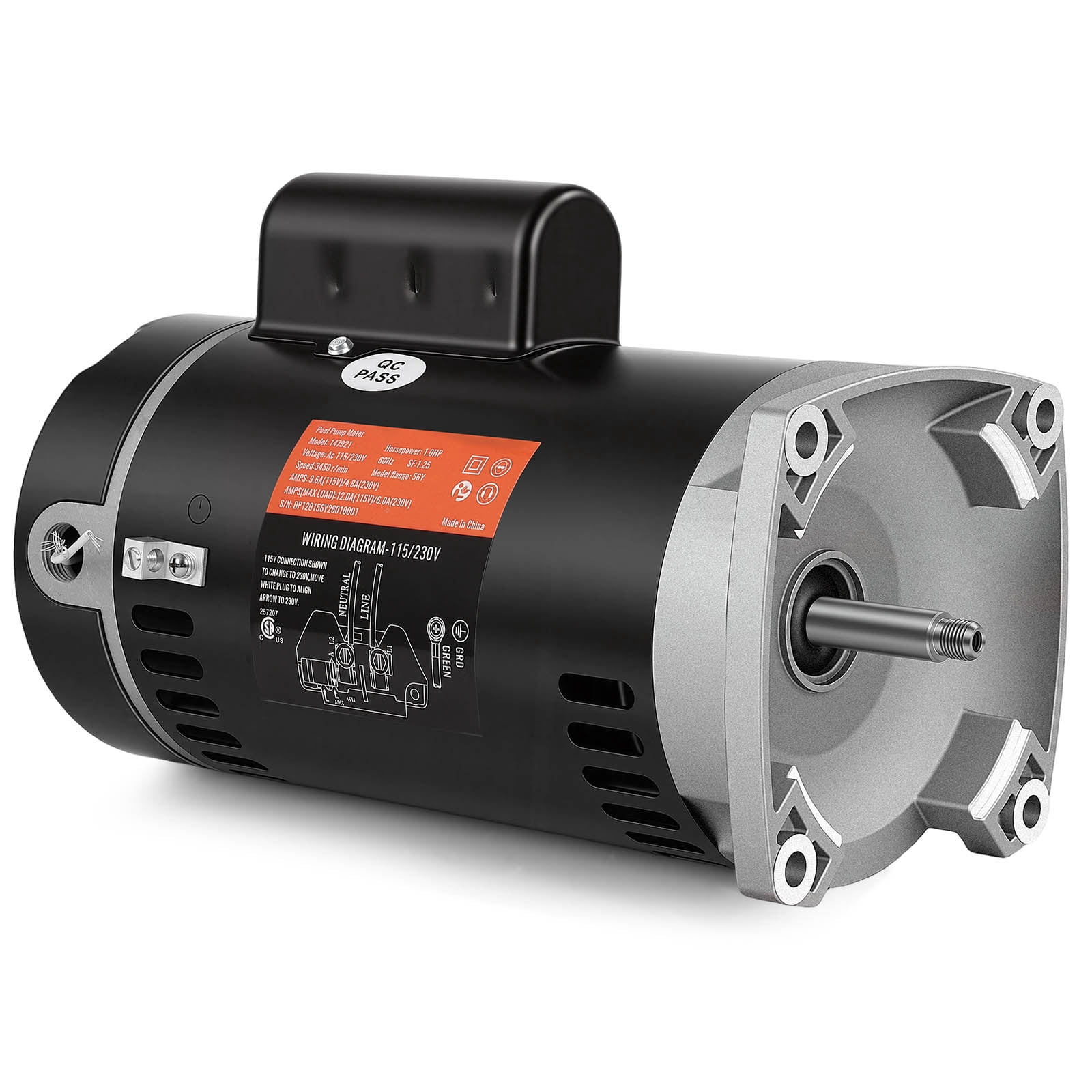 B2853 Pool Pump Motor - 1 HP Single Phase Pump Motors, Square Flange ...