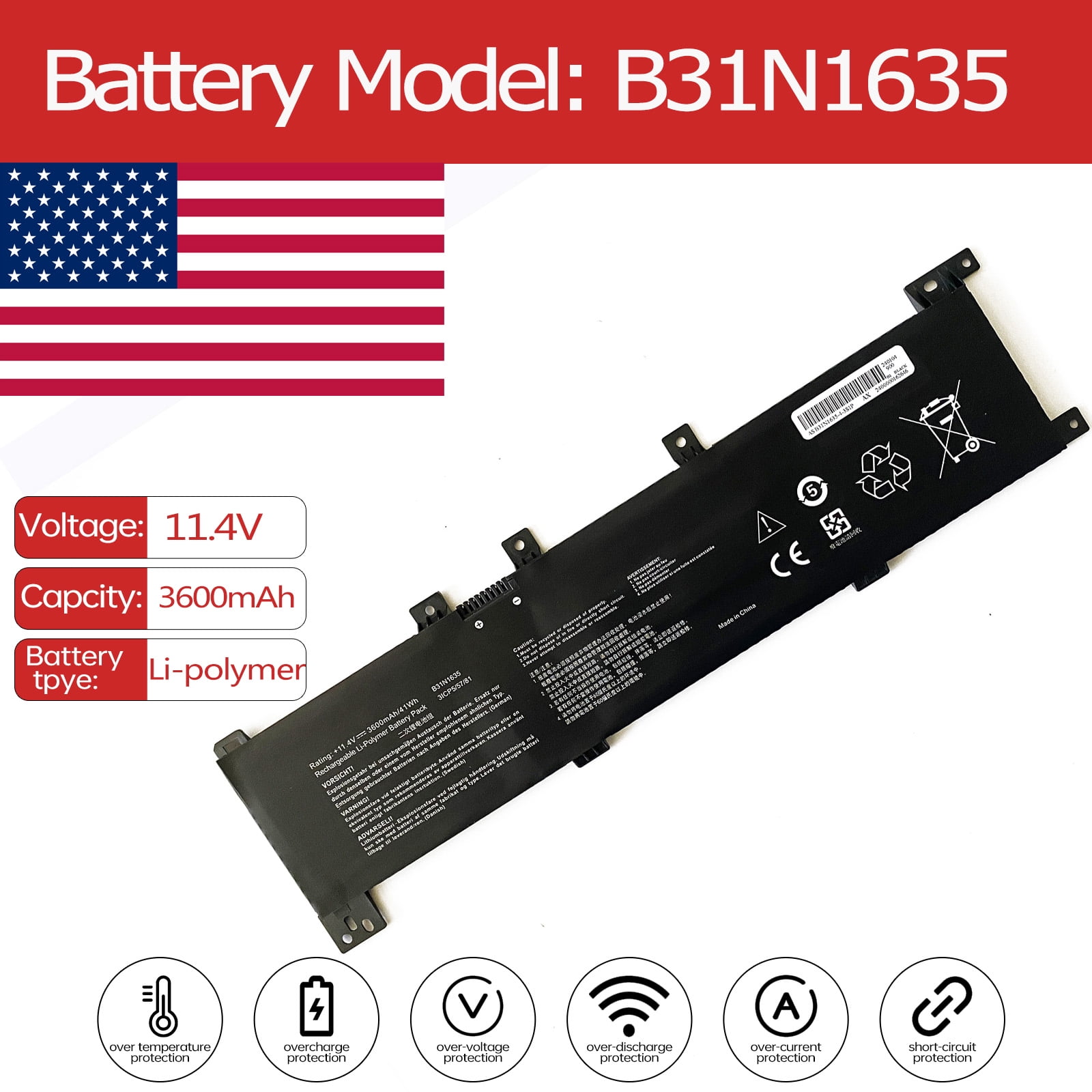 B31N1635 Battery for Asus VivoBook 17 R702QA-BX101T 17 X705QA-GC096T 17 ...