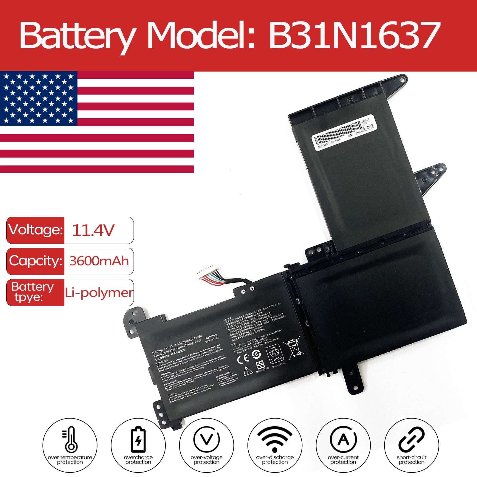 B31N1637 Battery for ASUS VivoBook X510UA-EJ758T S510UN-BQ150T S510UN ...