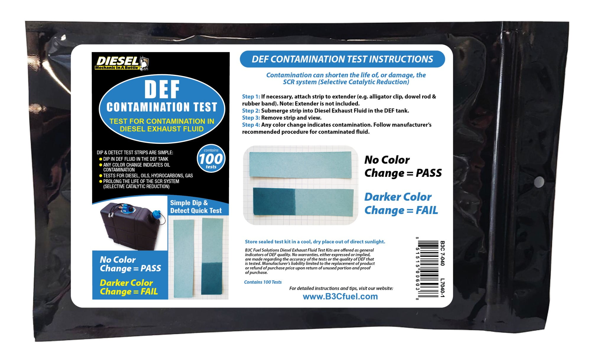 B3C Fuel Solutions DEF Contamination Test Strips 100 Count, Diesel ...