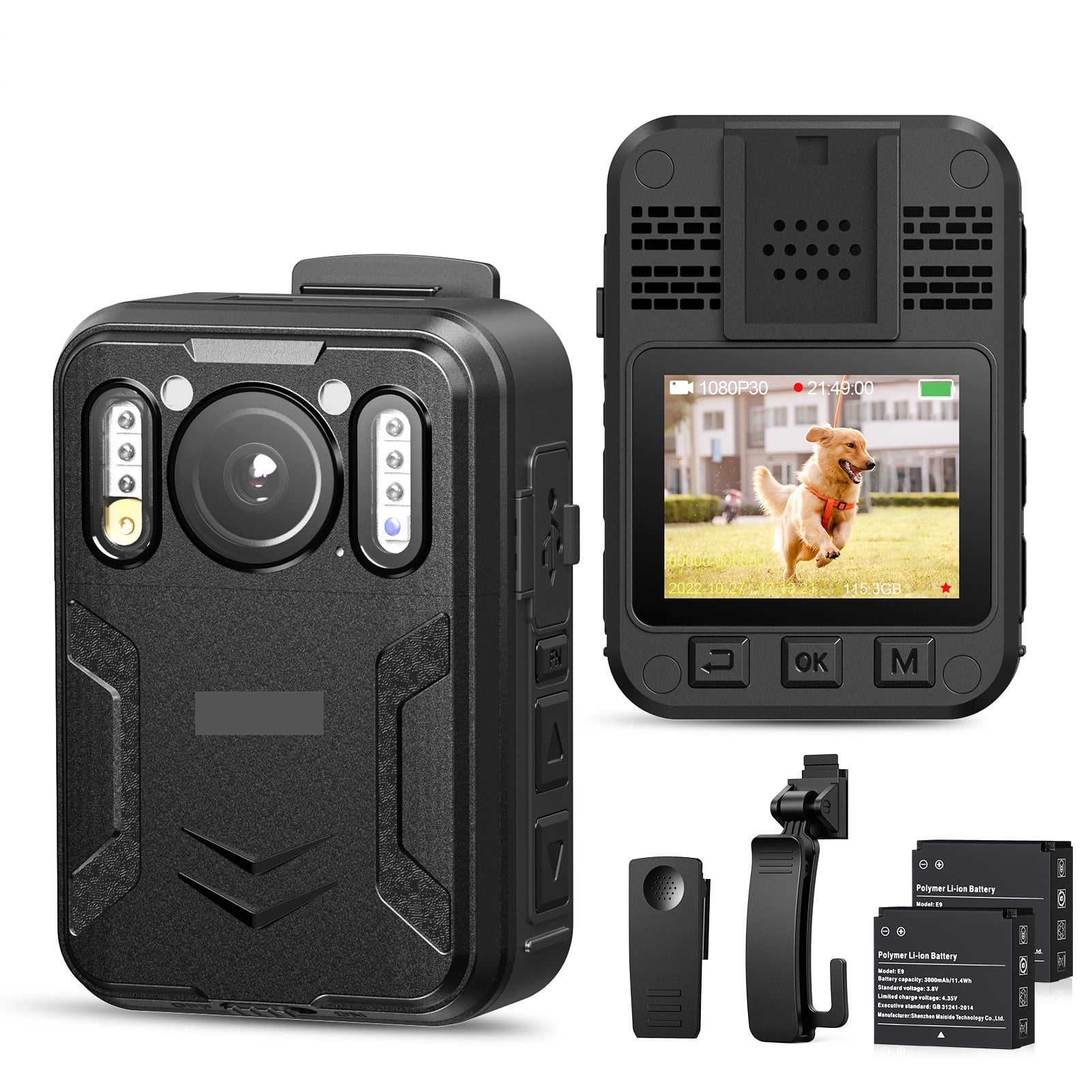 B4K2 128G 4K Small Body Camera GPS Police Cam Two 3000mAh Batteries 16H ...