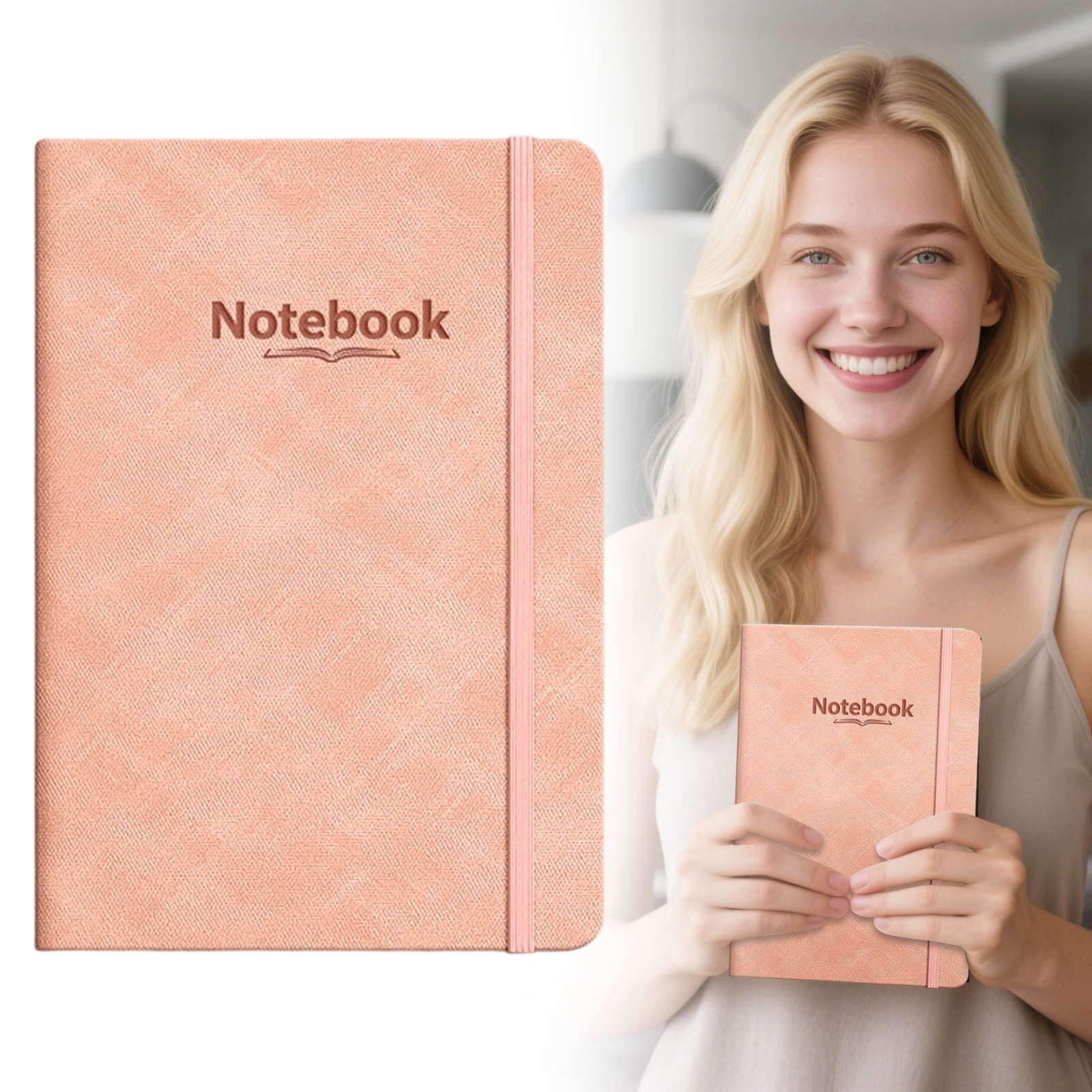 B5 Elastic Band PU Leather Notebook, Classic Embossed Cover Lined ...