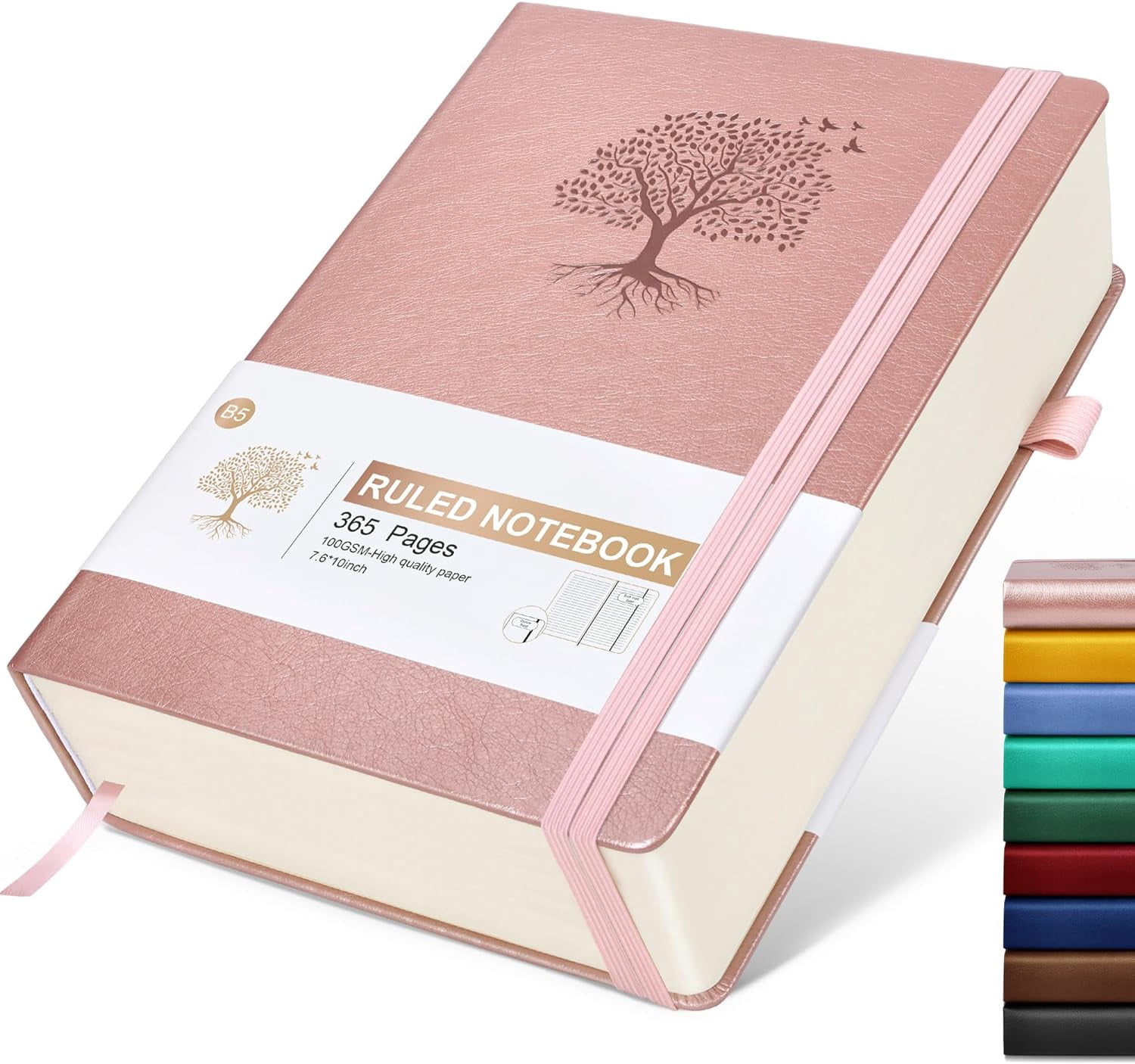 B5 Leather Hardcover Lined Notebook, 365 Pages, 100GSM, 7.6×10", Rose ...