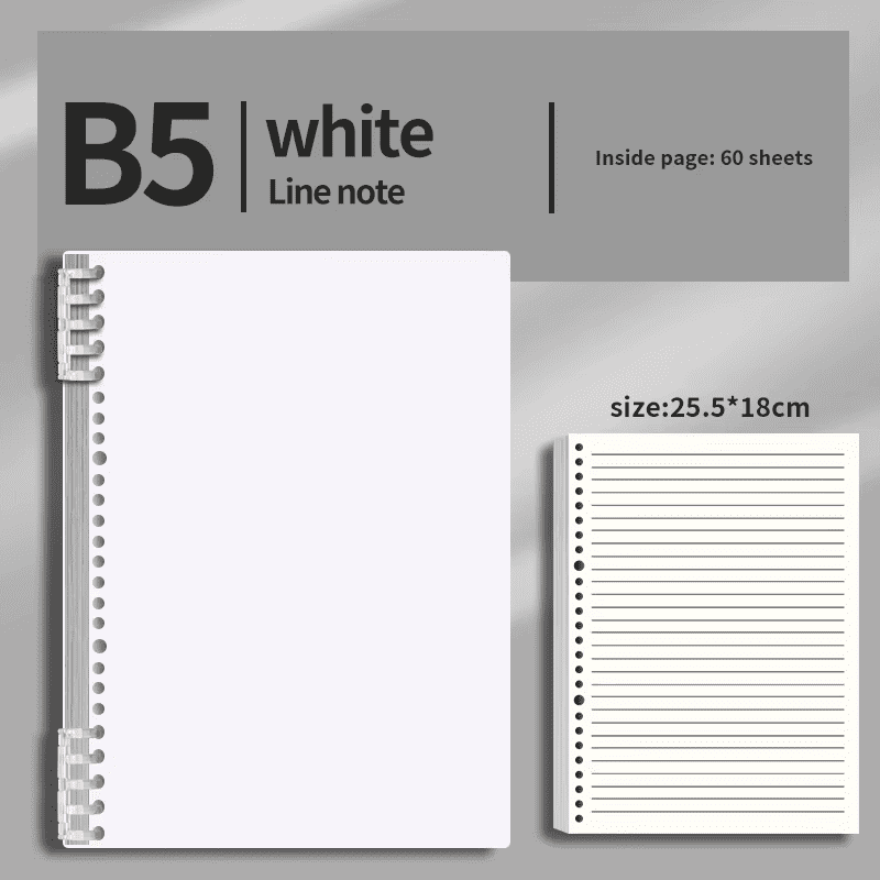 B5 Notebook 60Sheet Replaceable Refill Loose Leaf Spiral Binder Paper ...