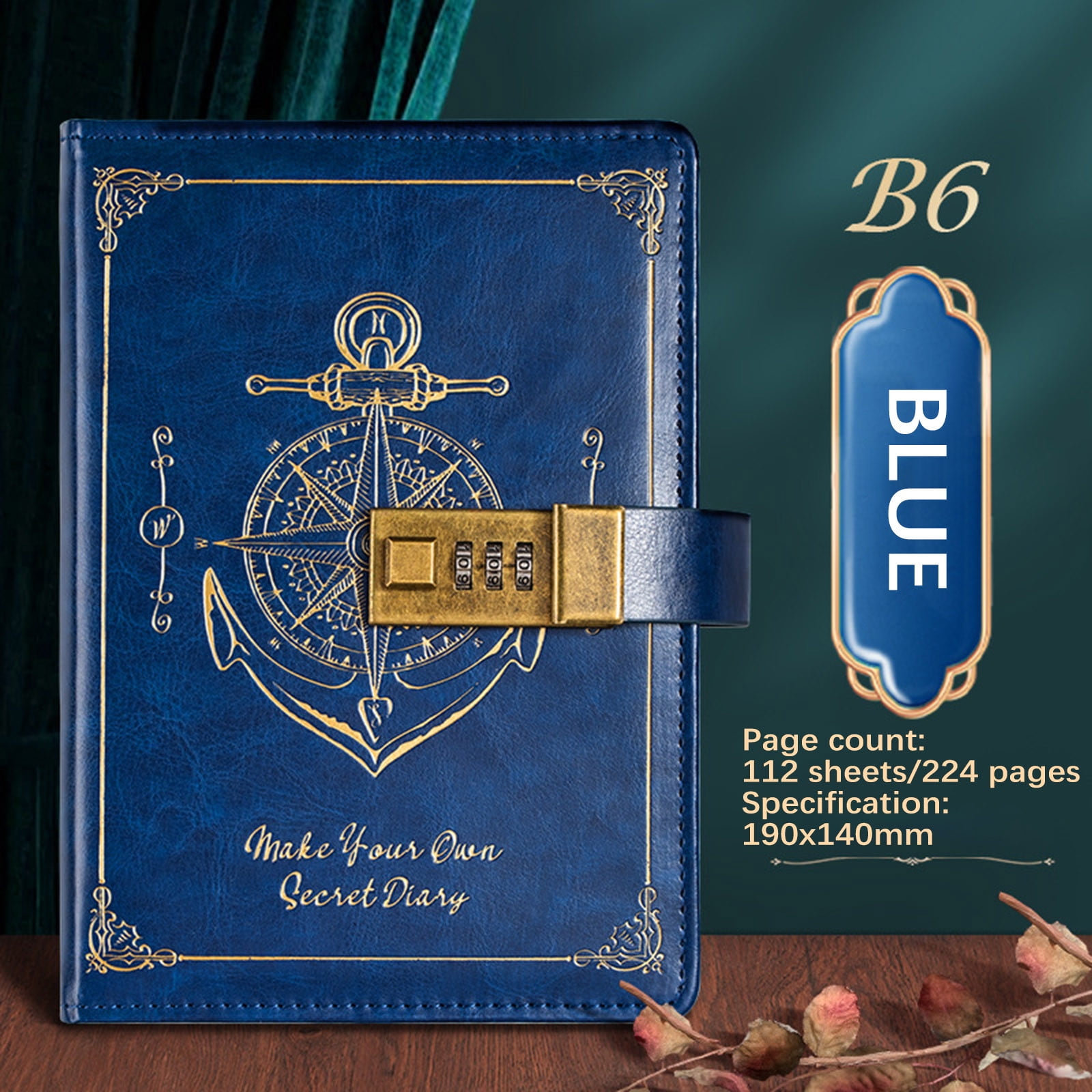 B6 Password Notebook with Lock Leather Cover Secure Diary Student Notes ...