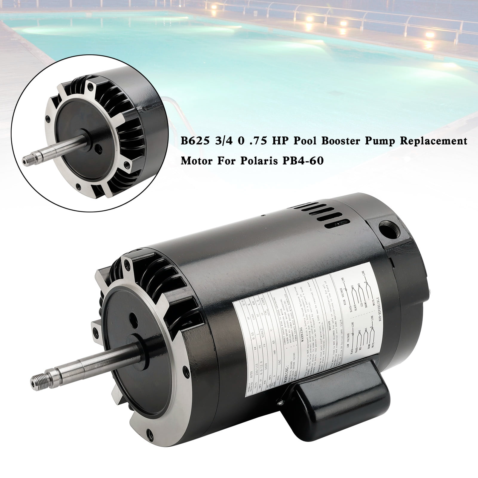 B625 3/4 0.75 HP Pool Booster Pump Replacement Motor For Polaris PB4-60 - Walmart.com