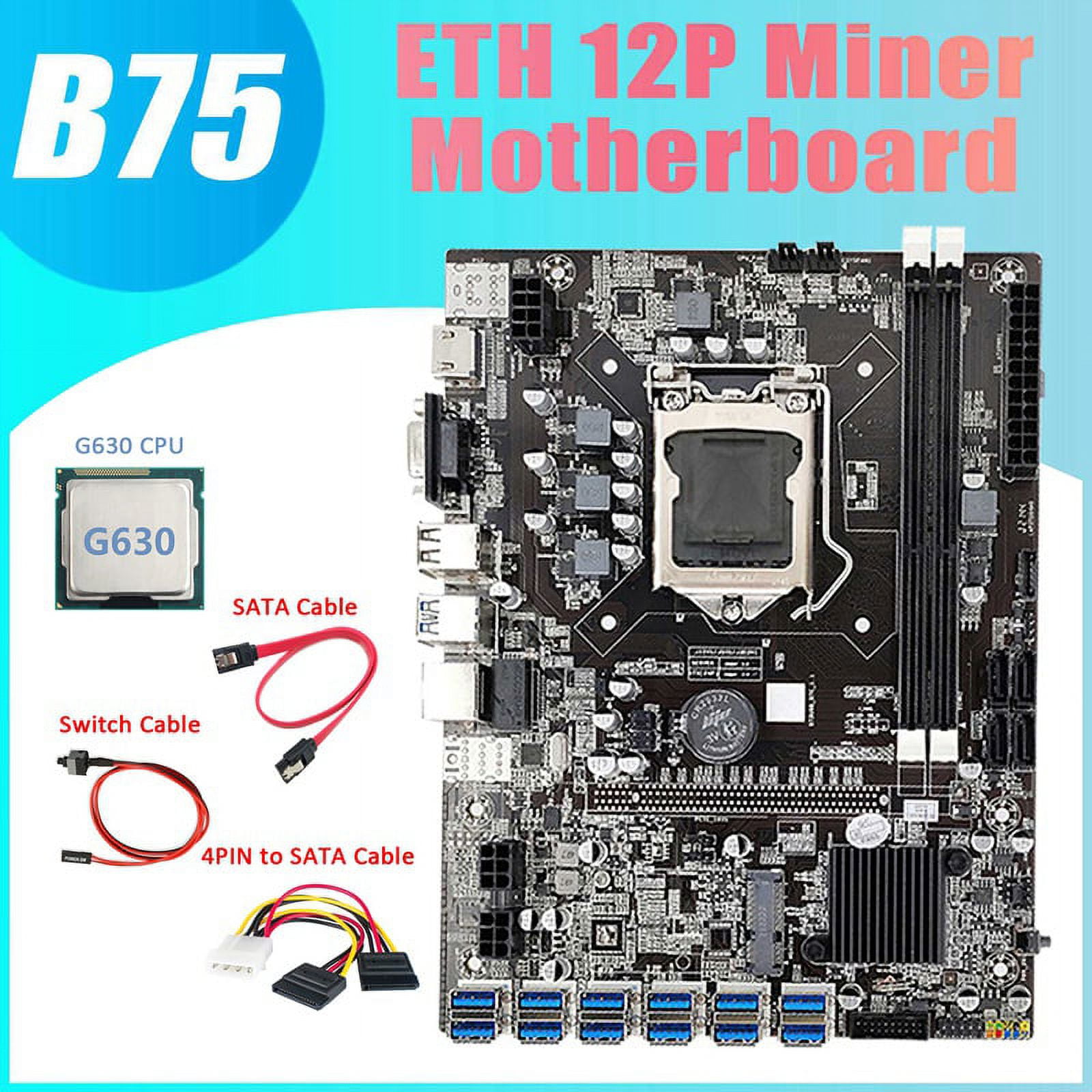 B75 ETH Miner Motherboard 12 PCIE to USB3.0+G630 CPU+4PIN to SATA Cable+SATA Cable+Switch Cable ...
