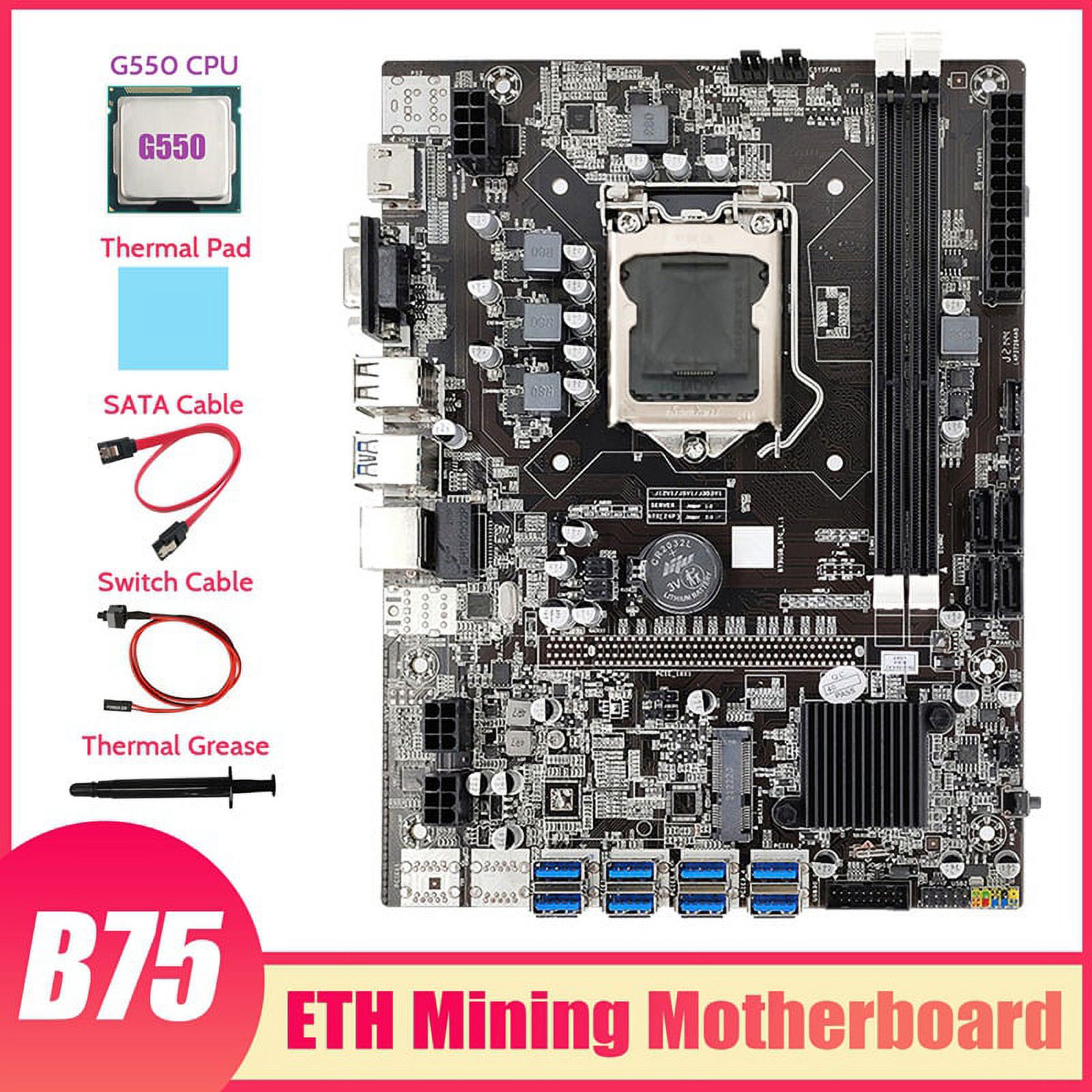 B75 ETH Mining Motherboard 8XPCIE to USB+G550 CPU+Thermal Grease+Thermal Pad+SATA Cable+Switch ...