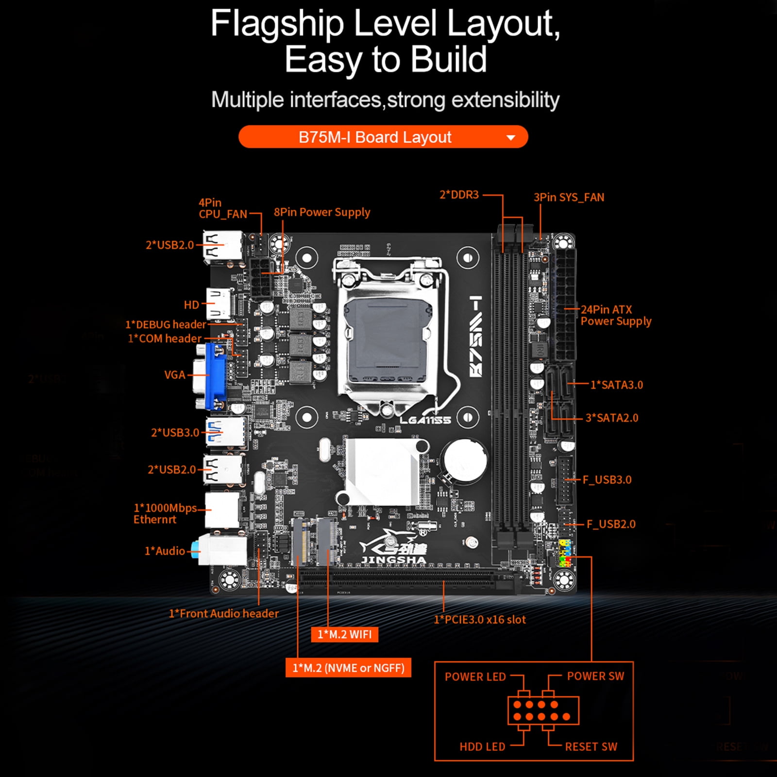 B75M-I Motherboard LGA 1155 Support 2*DDR3 USB3.0 SATA3 NVME NGFF ...