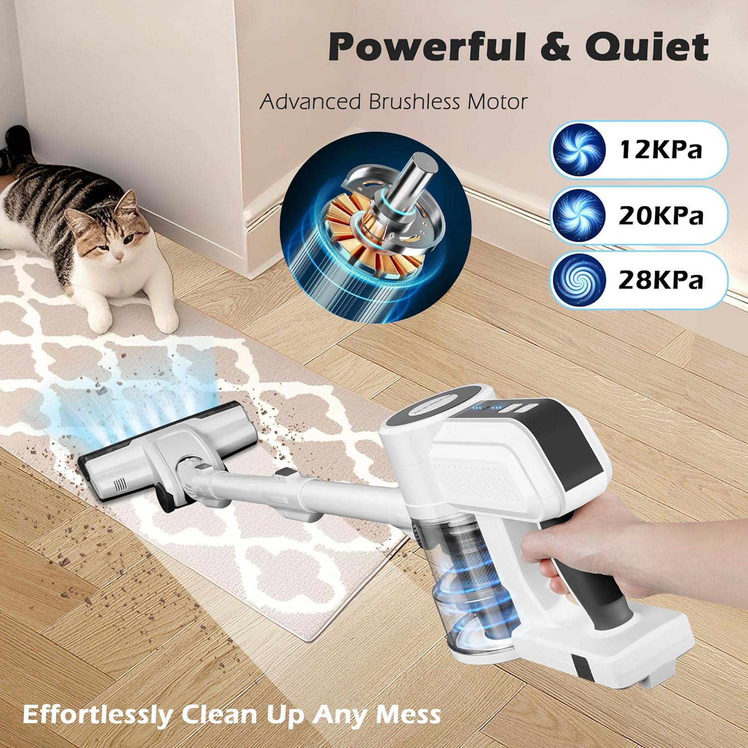 B8 Cordless Vacuum, 200W Brushless Motor & 28000Pa Suction, 3-Mode for ...