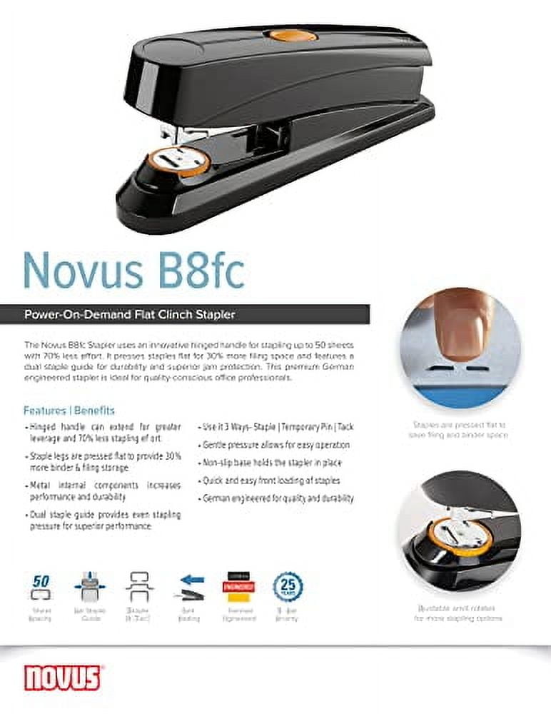 B8fc Flat Clinch Stapler, 70% Less Effort, 50 Sheet Capacity, Dual ...