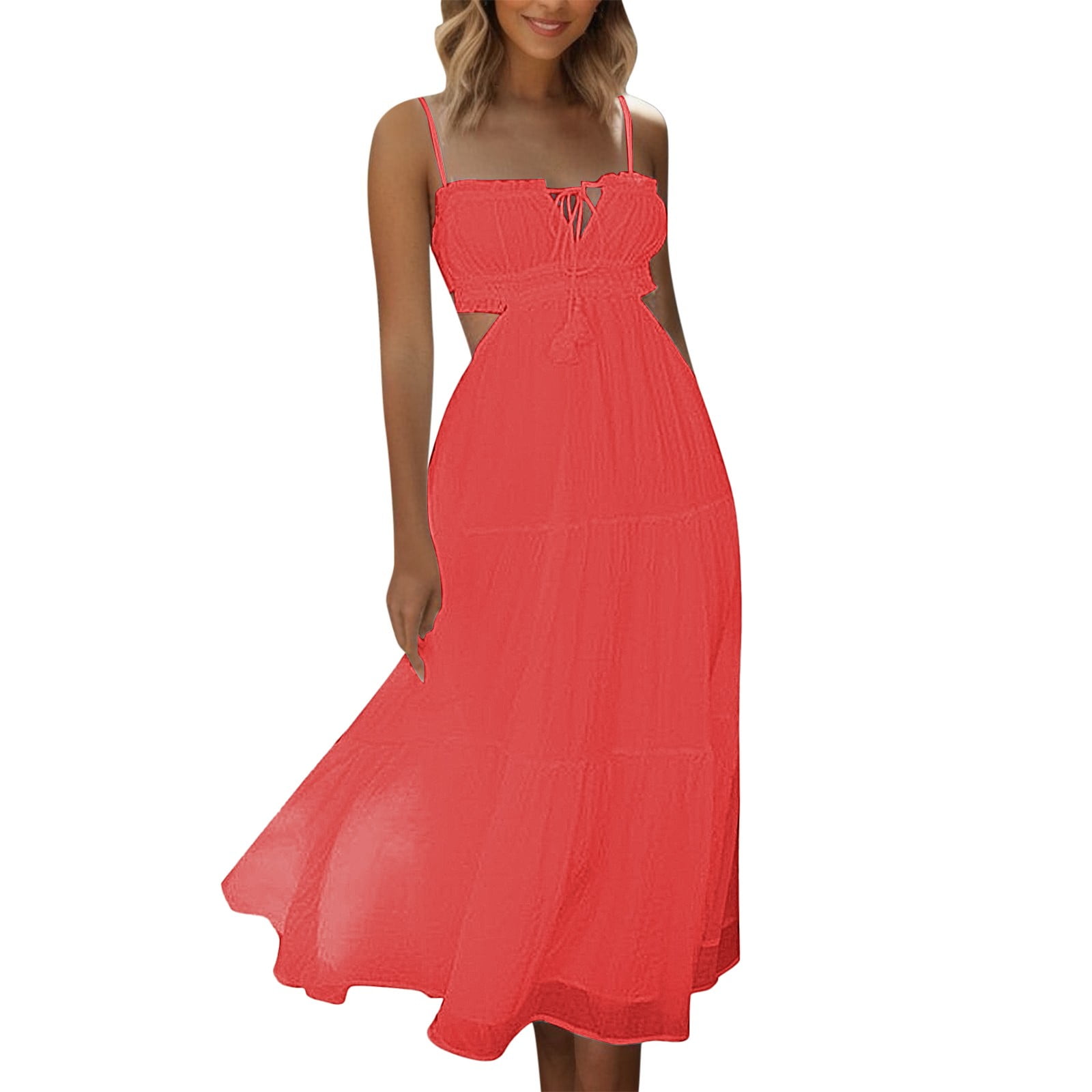 B91xz 2024 Women Casual Summer Dresses Spring Summer Deep V Neck