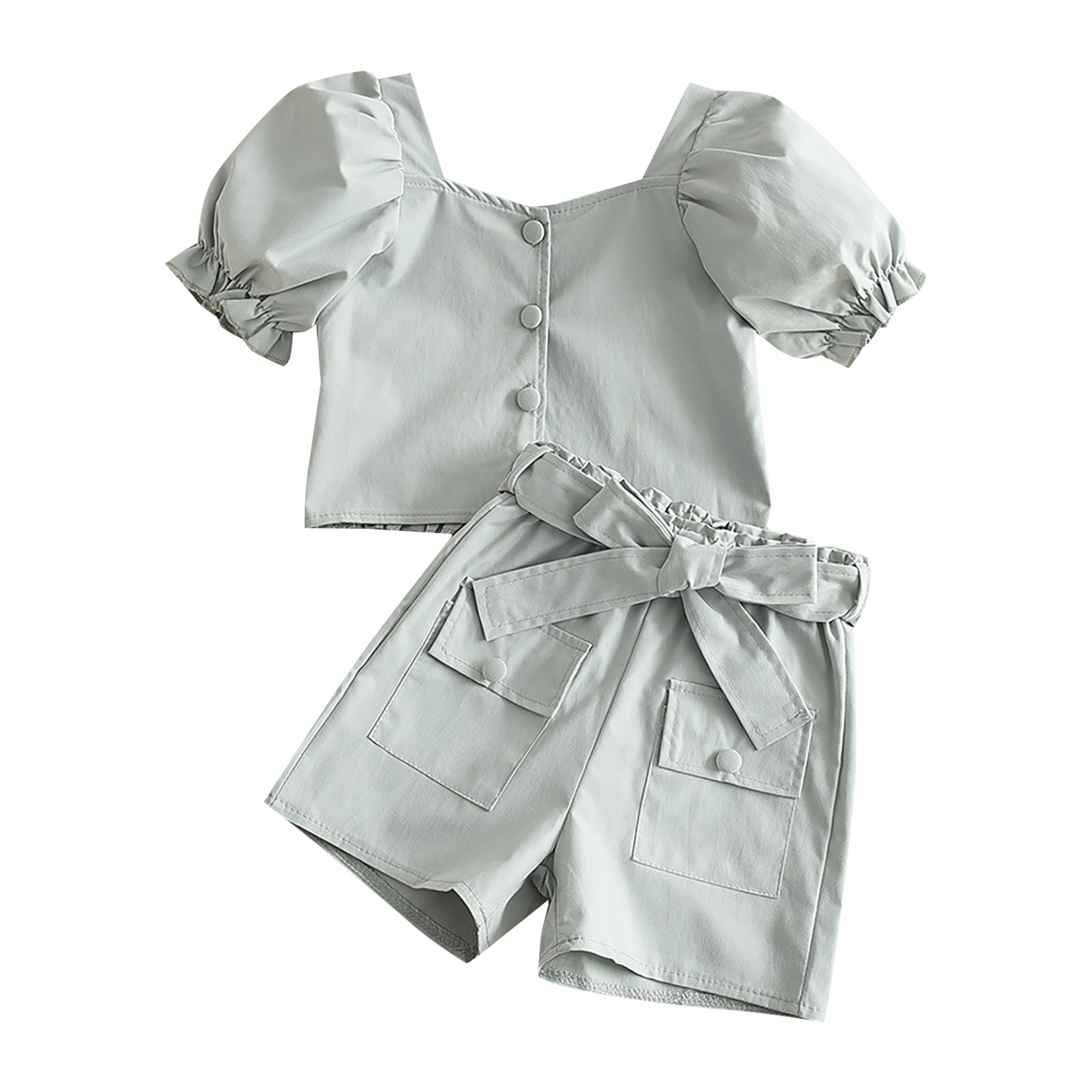 B91xZ Baby Girl Outfits Toddler Girl Summer Square Neck Solid Color ...