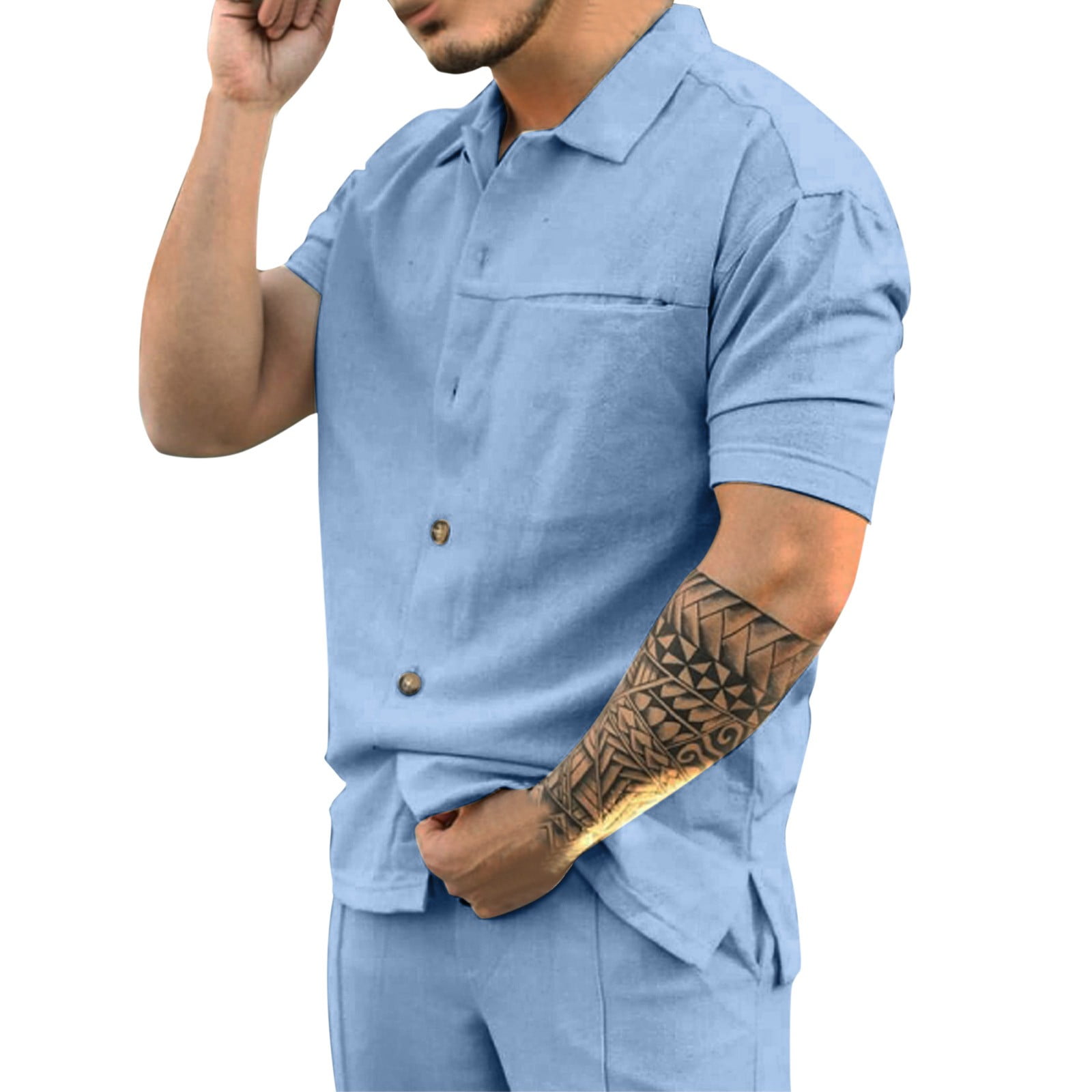 B91xz Big And Tall Shirts For Men Men Summer Casual Button Down Lapel