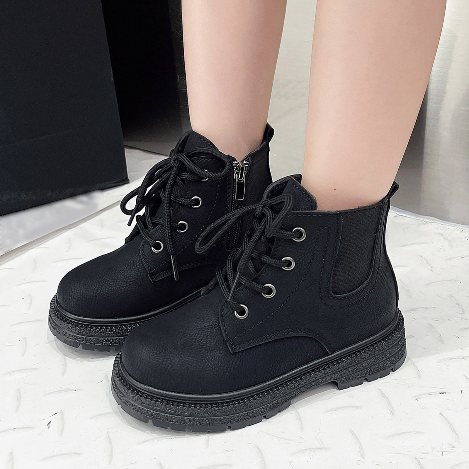 B91xZ Big Girl Boots Winter Girls' Boots Flat Bottom Non Slip Side ...