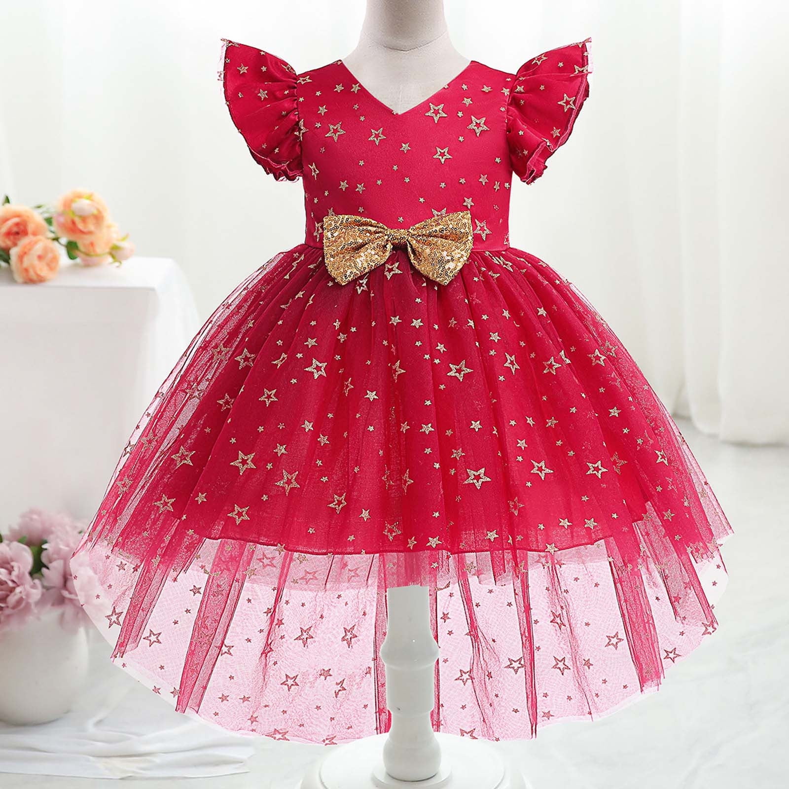 B91xZ Birthday Dresses For Girls Kids Girls Pageant Bow Tie Sequins ...