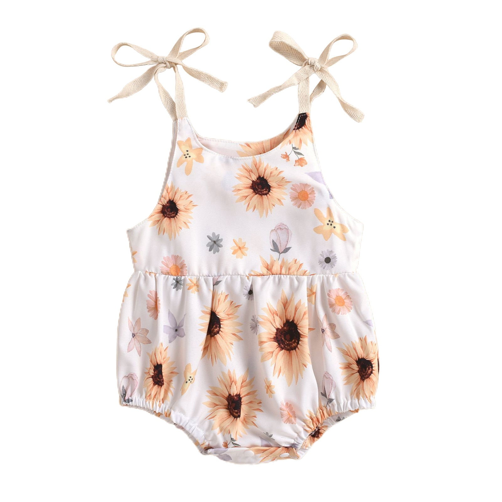 B91xZ Girl Outfits Sleeveless Bodysuits Sling Baby Clothes Sunflower ...