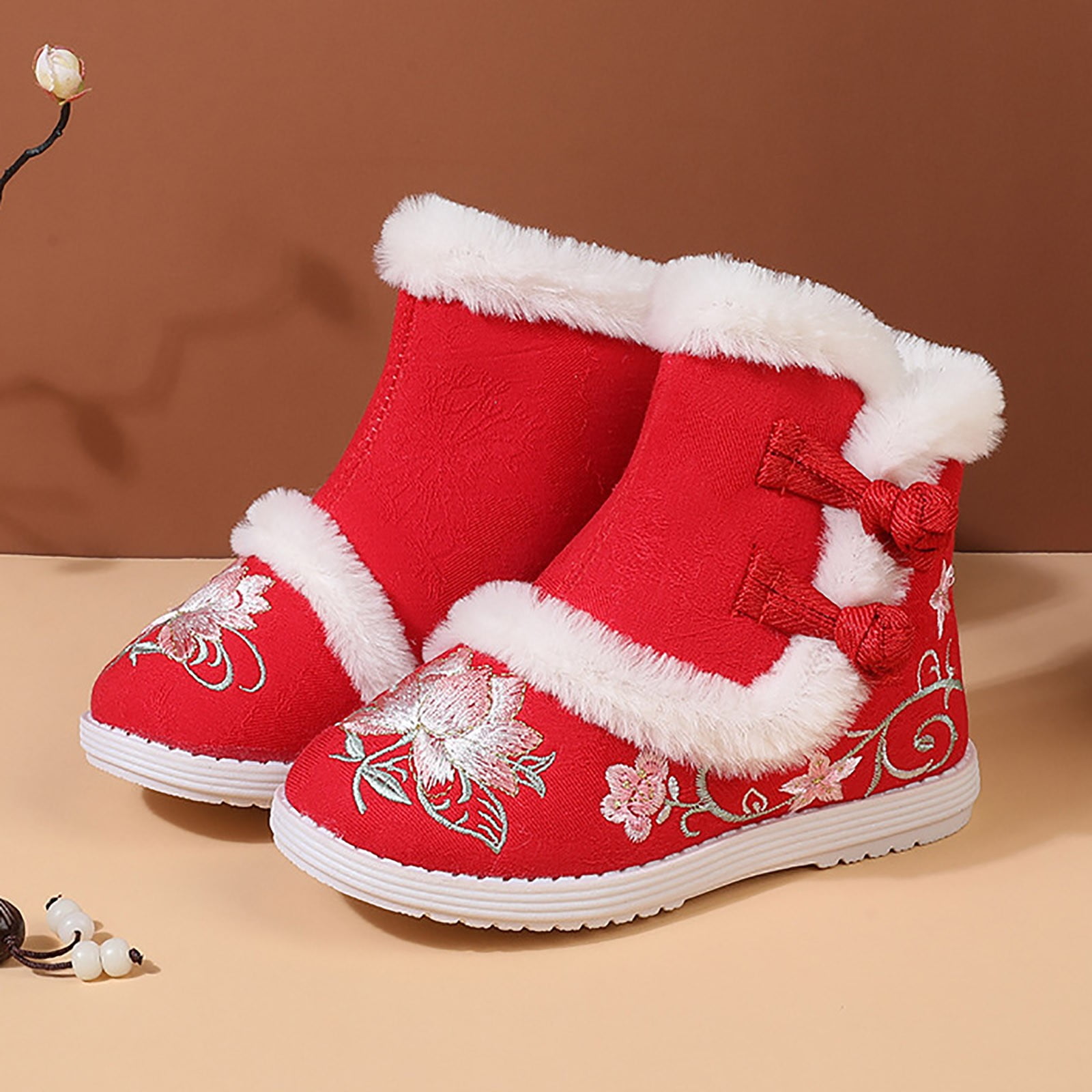 B91xZ Girls Boots Shoes Rubber Warm Winter Snow Boots Embroidery Print ...