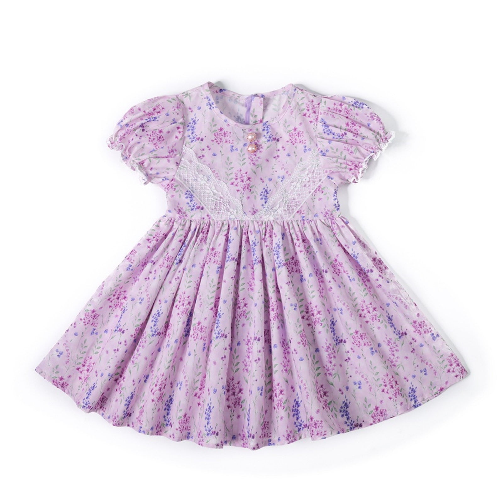 B91xz Girls Dresses Girls Floral Dress Lace Light Flutter Sleeves