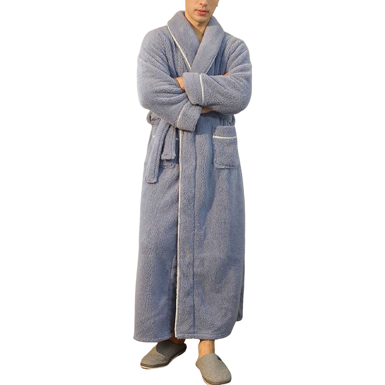 B91xZ Hooded Soft Robe for Men Cozy Warm Bathrobe Fuzzy Male Spa Long ...