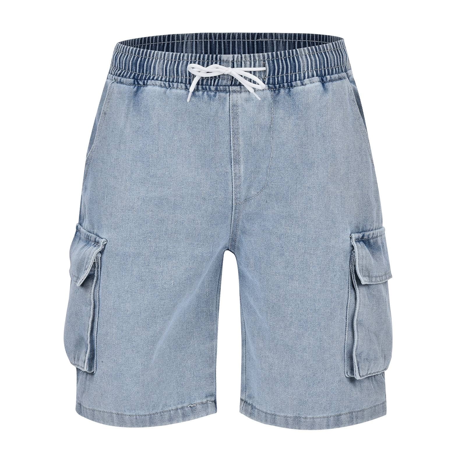 B91xZ Men's Loose Straight Denim Shorts Summer Vintage Washed Ripped ...