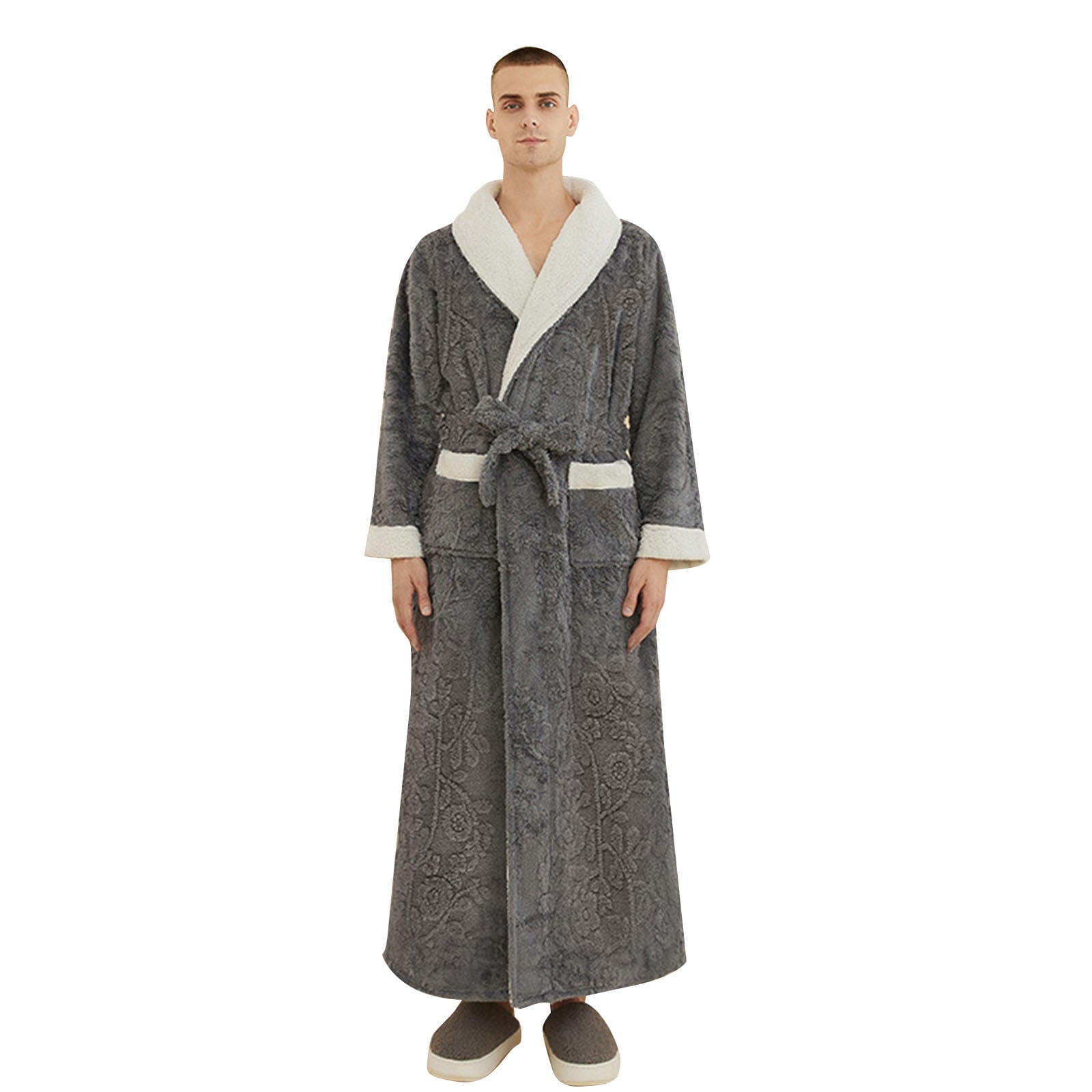 B91xZ Men's Shawl Pajama Robe Plush Robes for Men Long Bathrobe,Gray XL ...