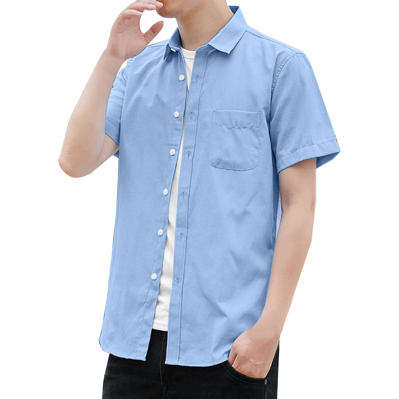 B91xZ Mens Casual Button Down Shirts Short Sleeve Shirt Summer Button ...