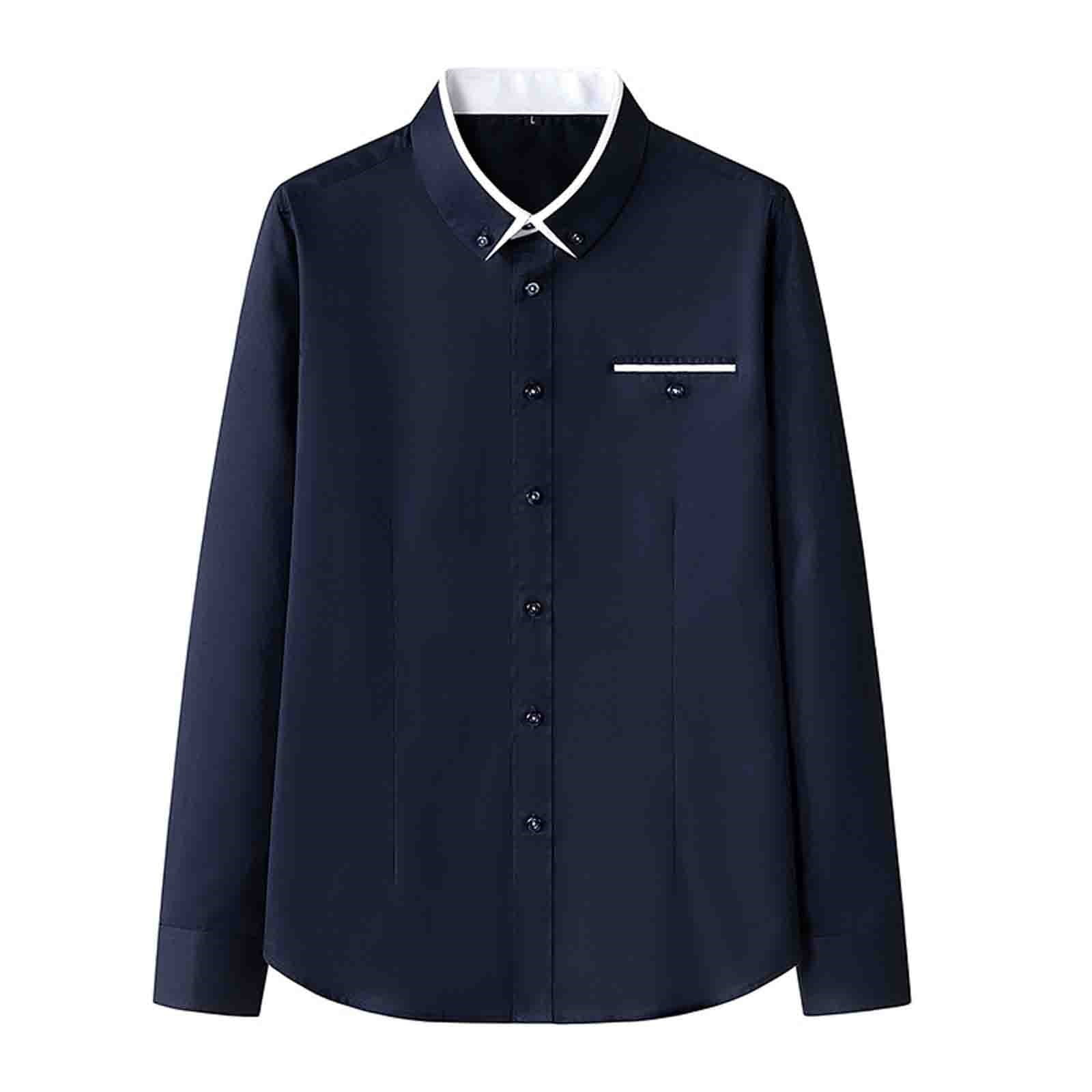 B91xz Mens Casual Dress Shirt Button Down Plain Shirts Long Sleeve Work