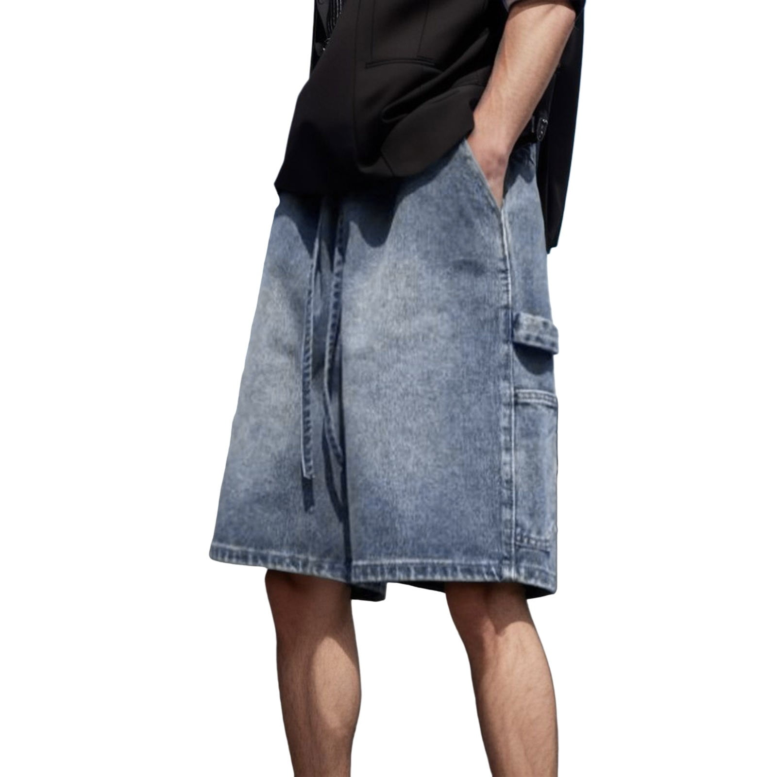 B91xZ Mens Denim Shorts Skinny Casual Loose Fit Long Denim Shorts,Blue ...