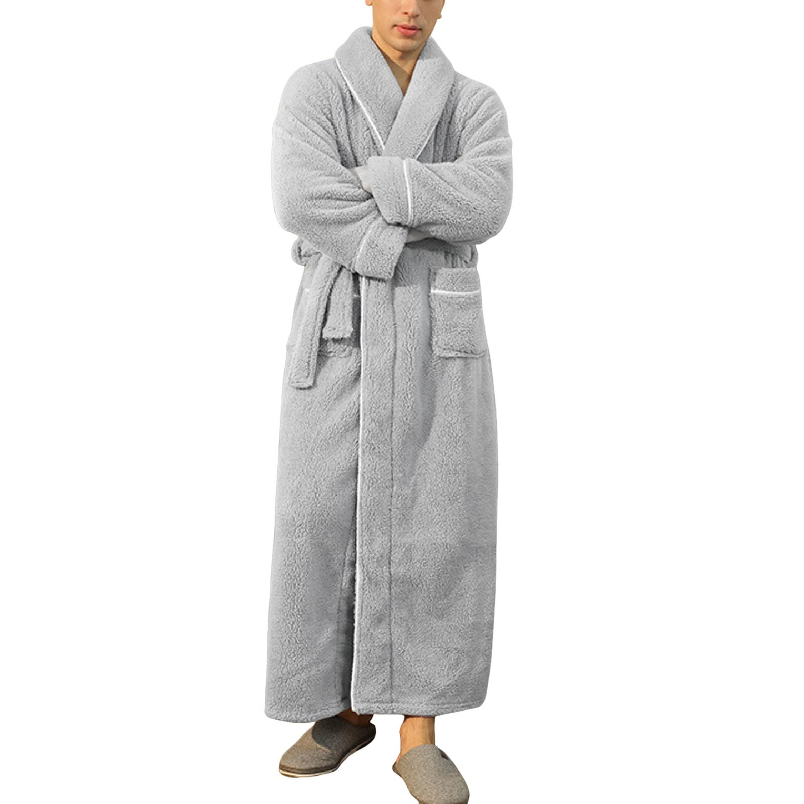 B91xZ Mens Long Robes Plush Robes for Men Long Bathrobe,Gray XL ...